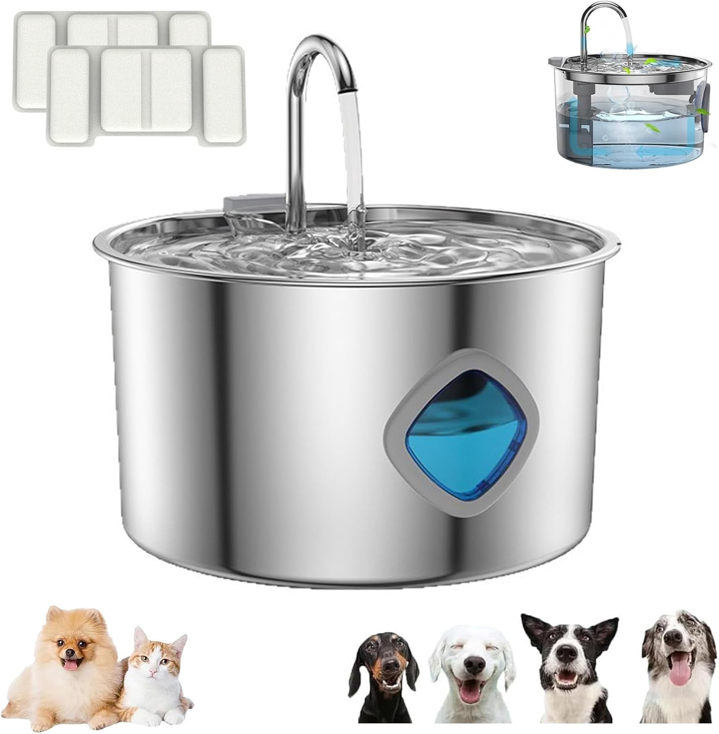Pawdrate Dog Water Fountain (3.2L/108OZ), Super Quiet Smart Pet ...