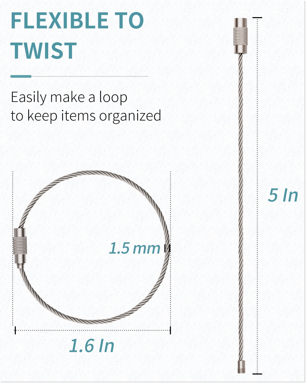 Pawfly 5 Inch Wire Keychain Cable Large Stainless Steel Key Ring Loop ...