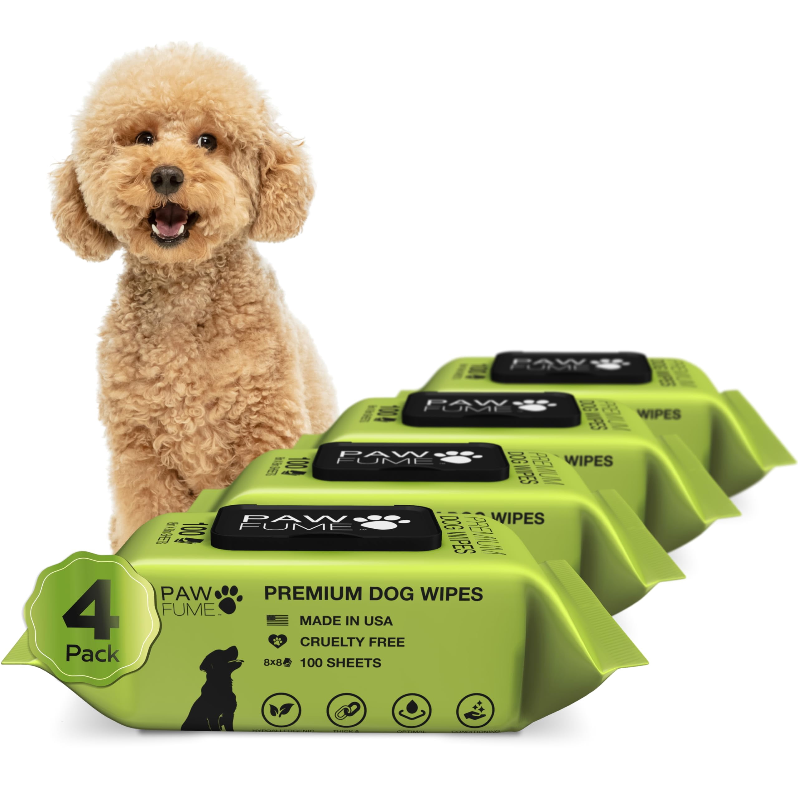 Pawfume Dog Wipes 4 x 100 Count, Pet Wipes - Hypoallergenic & Gentle ...
