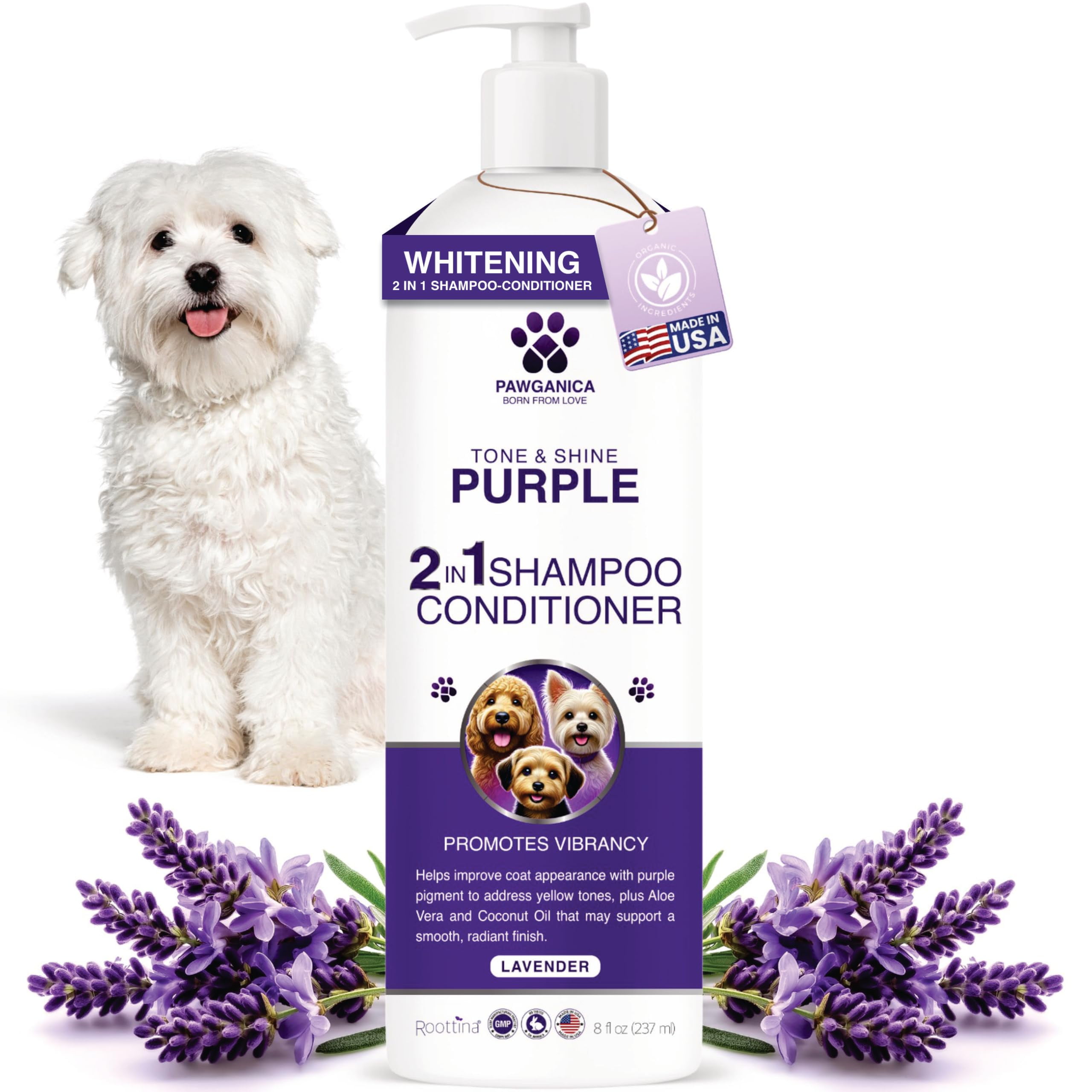 Pawganica 2-in-1 Purple Shampoo for Dogs, Supports Coat Whitening ...