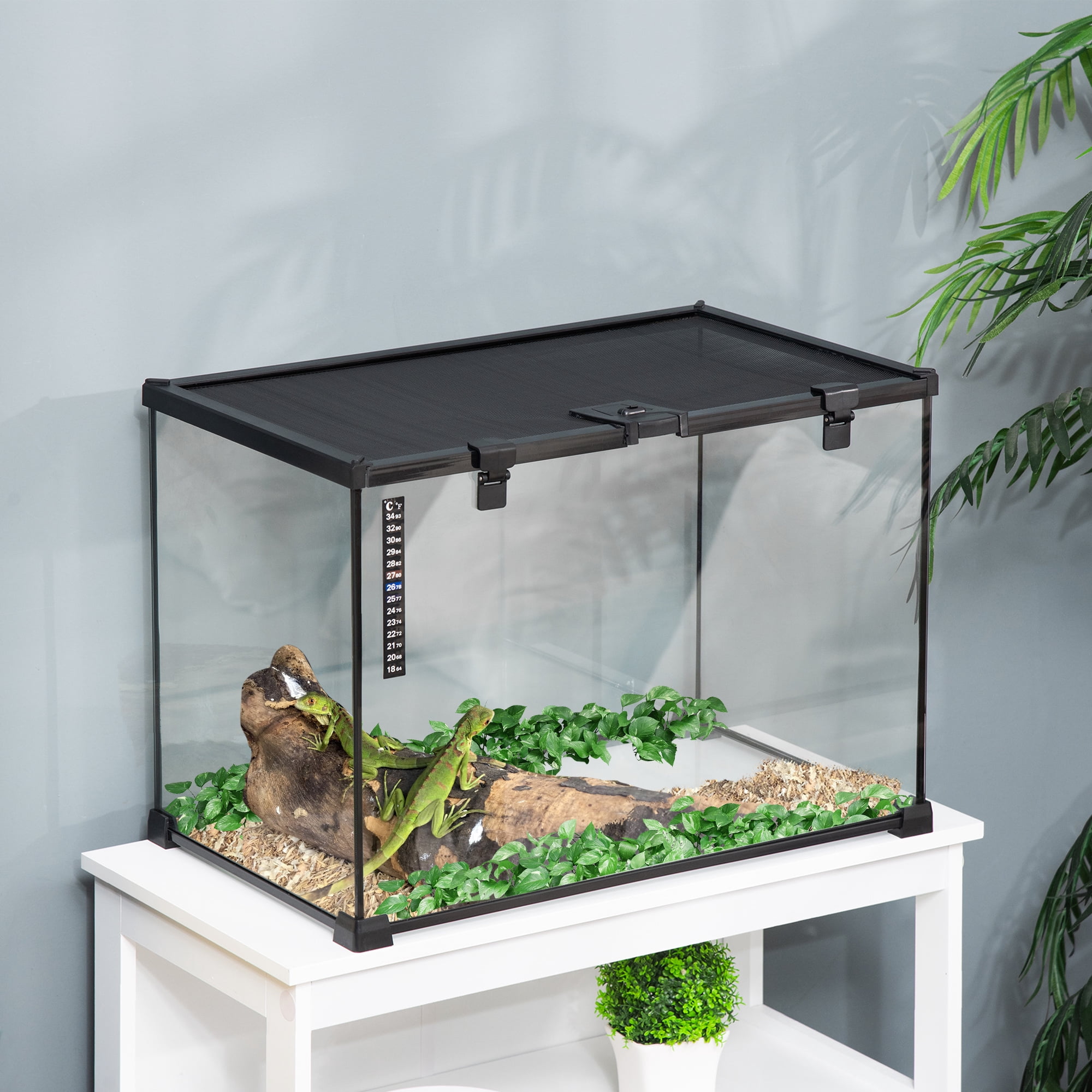 Pawhut 20"x12"x14" Glass Reptile Terrarium 14 Gallon Top Open Lizard ...