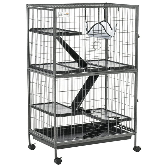 Pawhut 50” 4 Tier Steel Plastic Small Animal Pet Cage Kit with Wheels ...