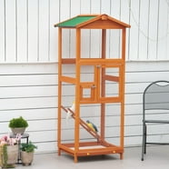 PawHut Outdoor Bird Cage - Wooden Aviary with Playground, Slide-Out ...