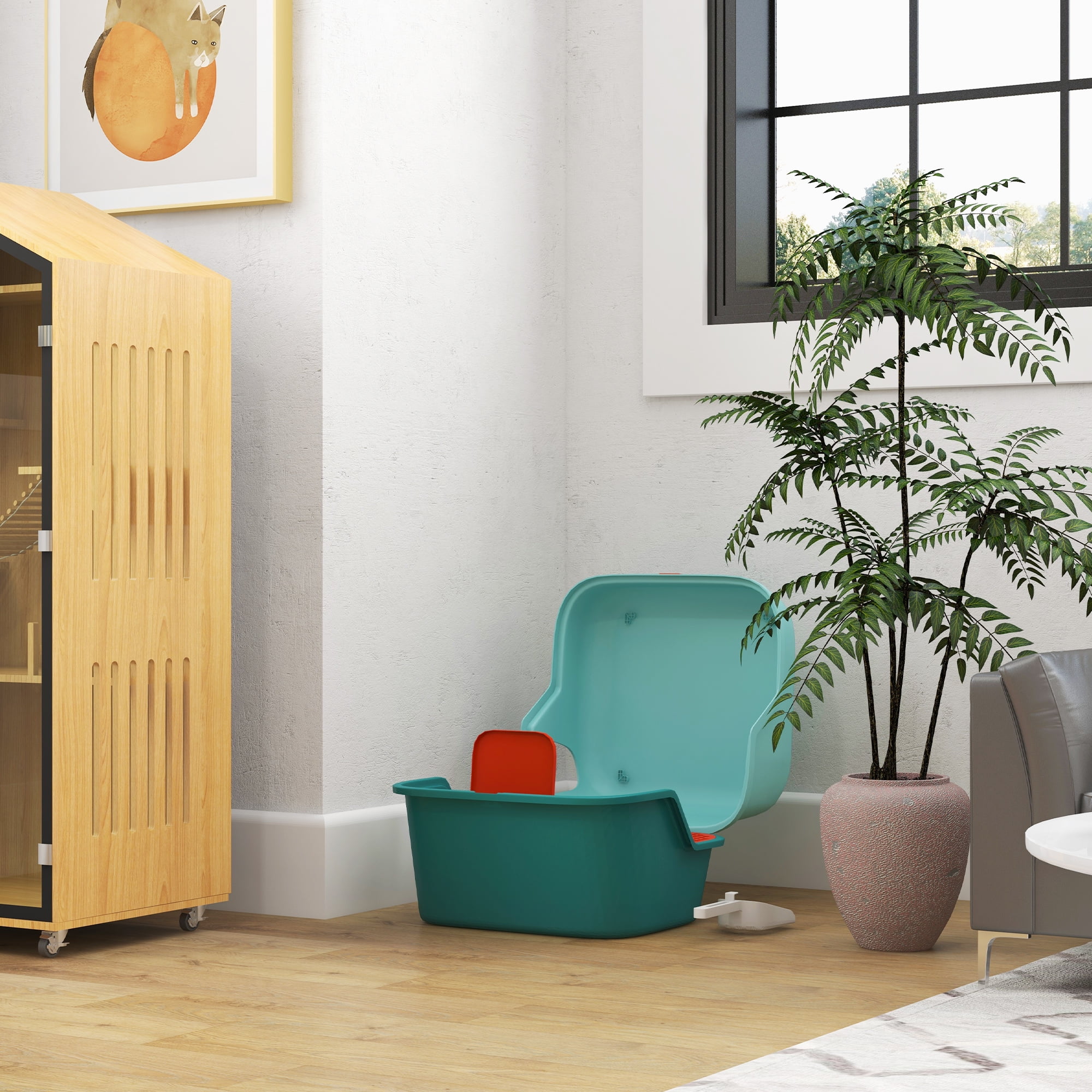 Pawhut Cat Litter Box,Covered Litter Box with Lid,Scoop,Easy To Clean ...