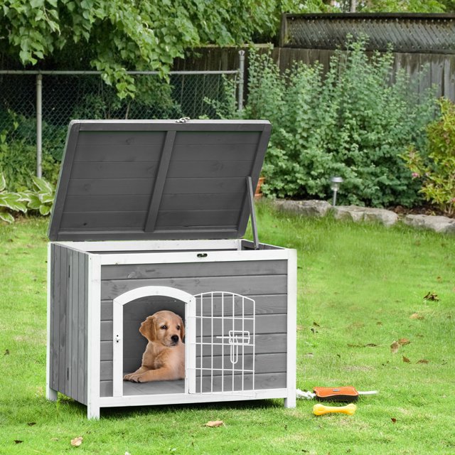Pawhut Outdoor Pet Folding House, Raised Wooden, Lockable Door ...