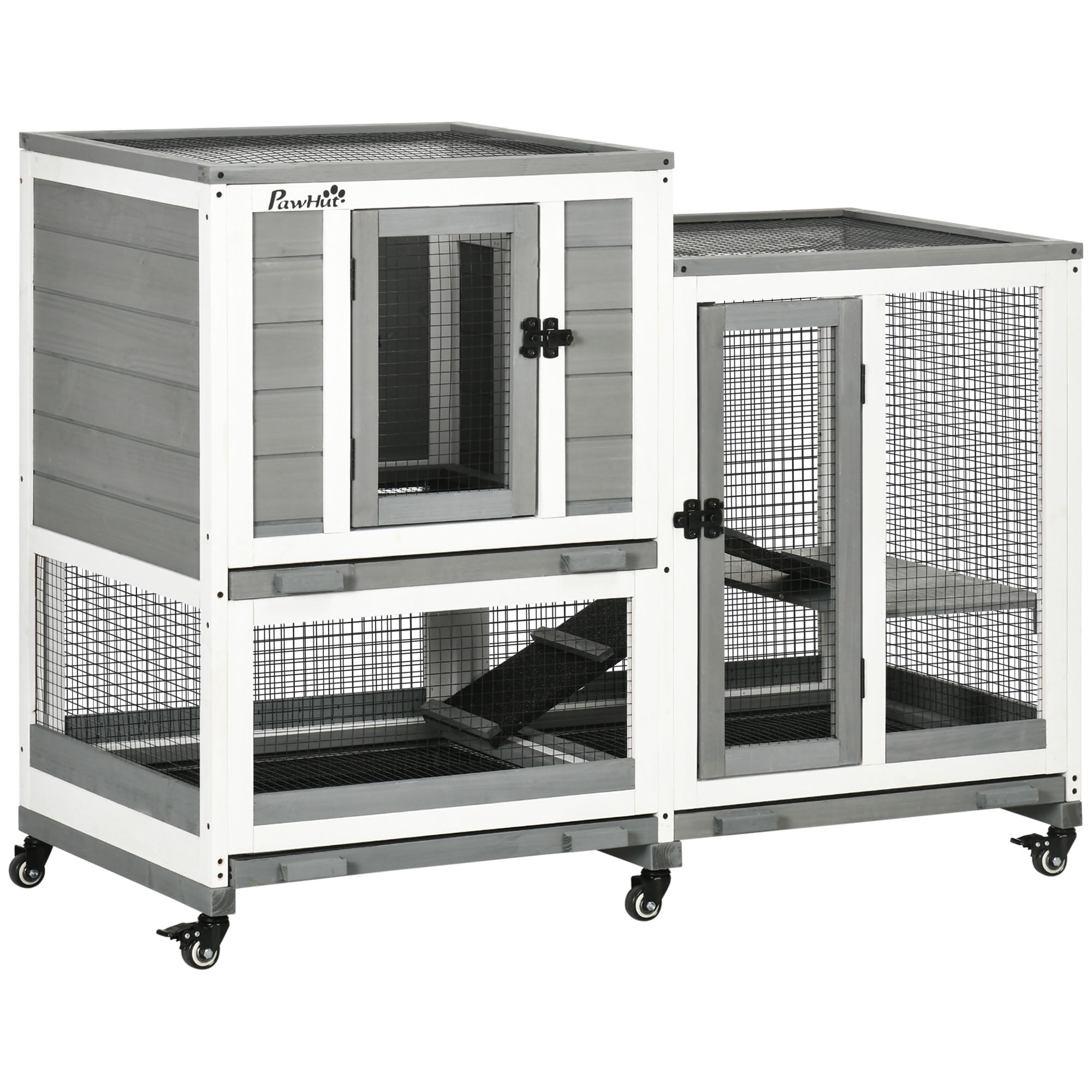 Dog Pens PawHut Indoor Rabbit Hutch, Three Story Wooden Rabbit Cage ...