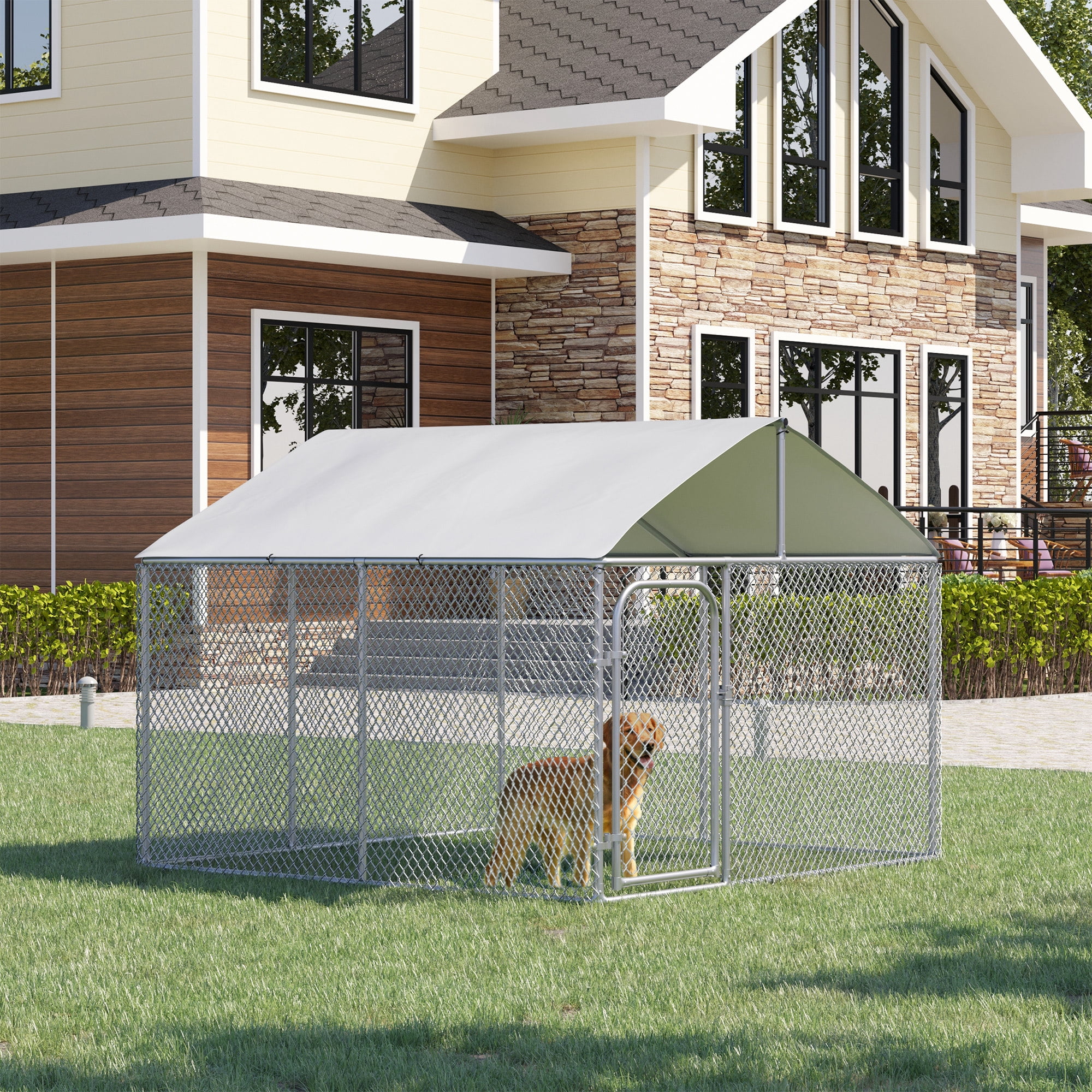 Pawhut Extra Large Outdoor Chain Link Dog Kennel with Locking Door and ...