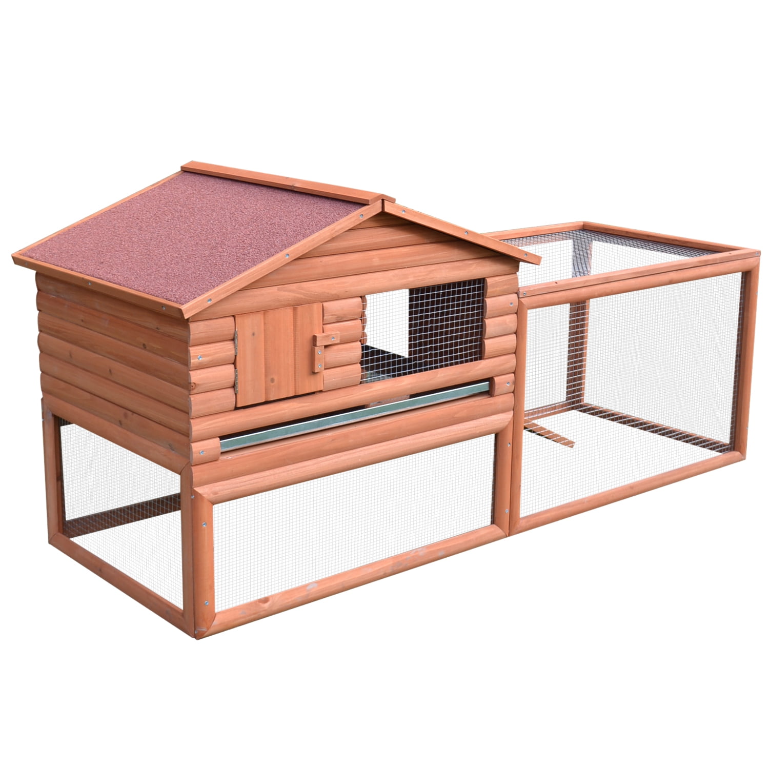 Pawhut Outdoor Large Log Cabin Rabbit Cage With Run And Ramp, 62 ...