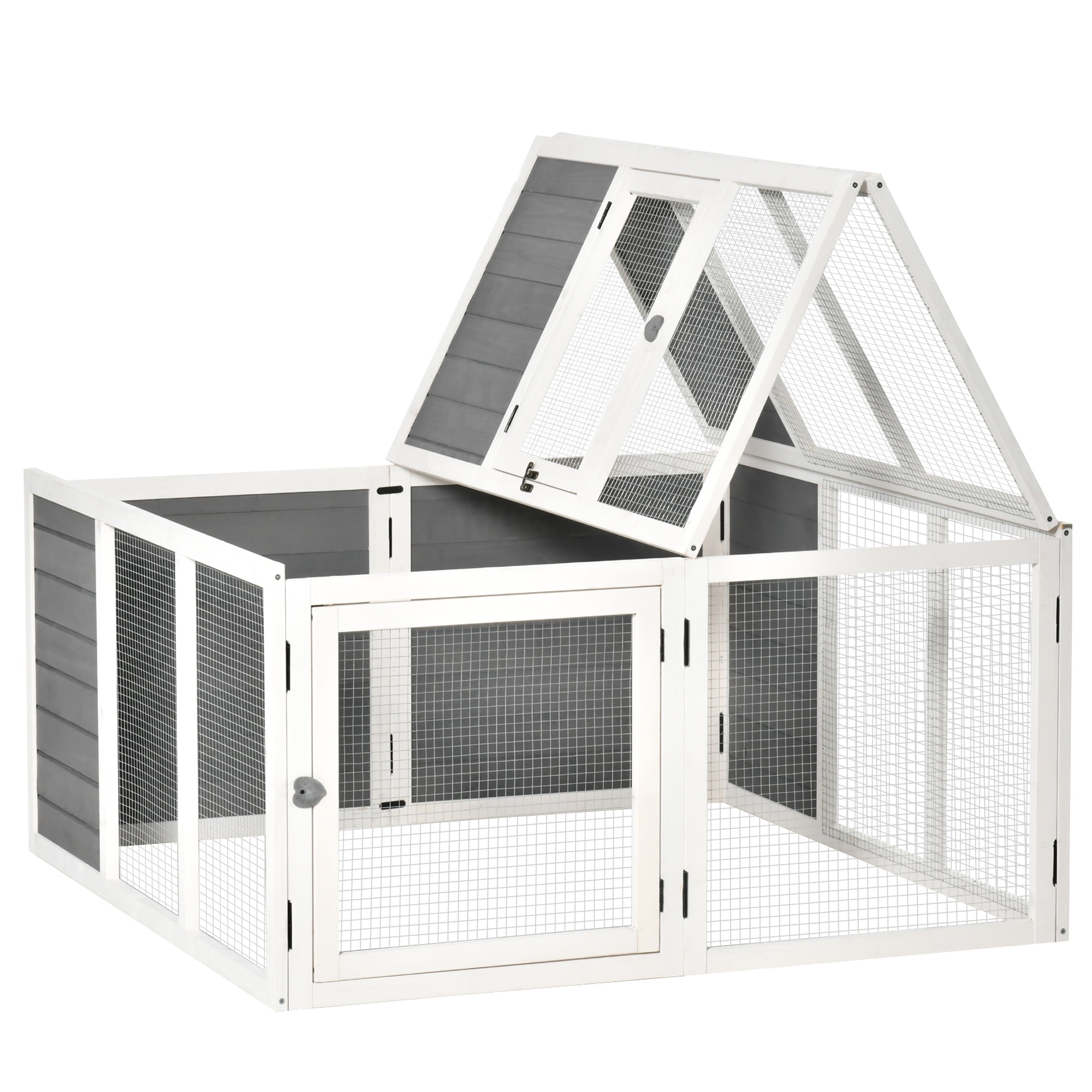 Pawhut Rabbit Hutch, Wooden Outdoor Bunny Cage With An Openable ...