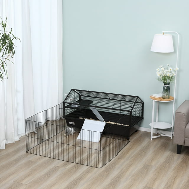 "Pawhut Indoor/Outdoor Large Rabbit & Bunny Cage with Wheels, Main ...