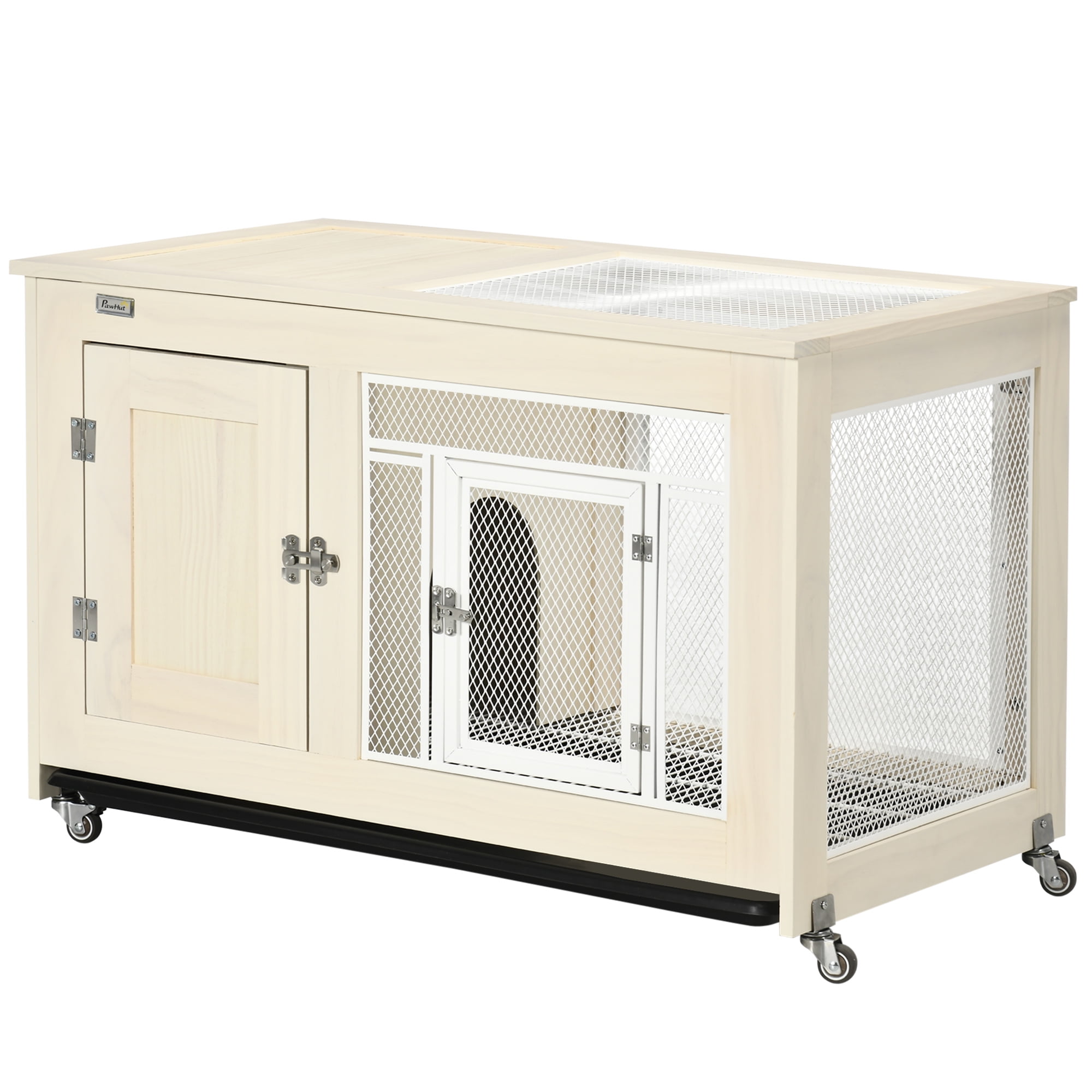 Pawhut Small Rabbit Hutch Indoor Bunny Cage On Wheels, Rabbit Habitat ...