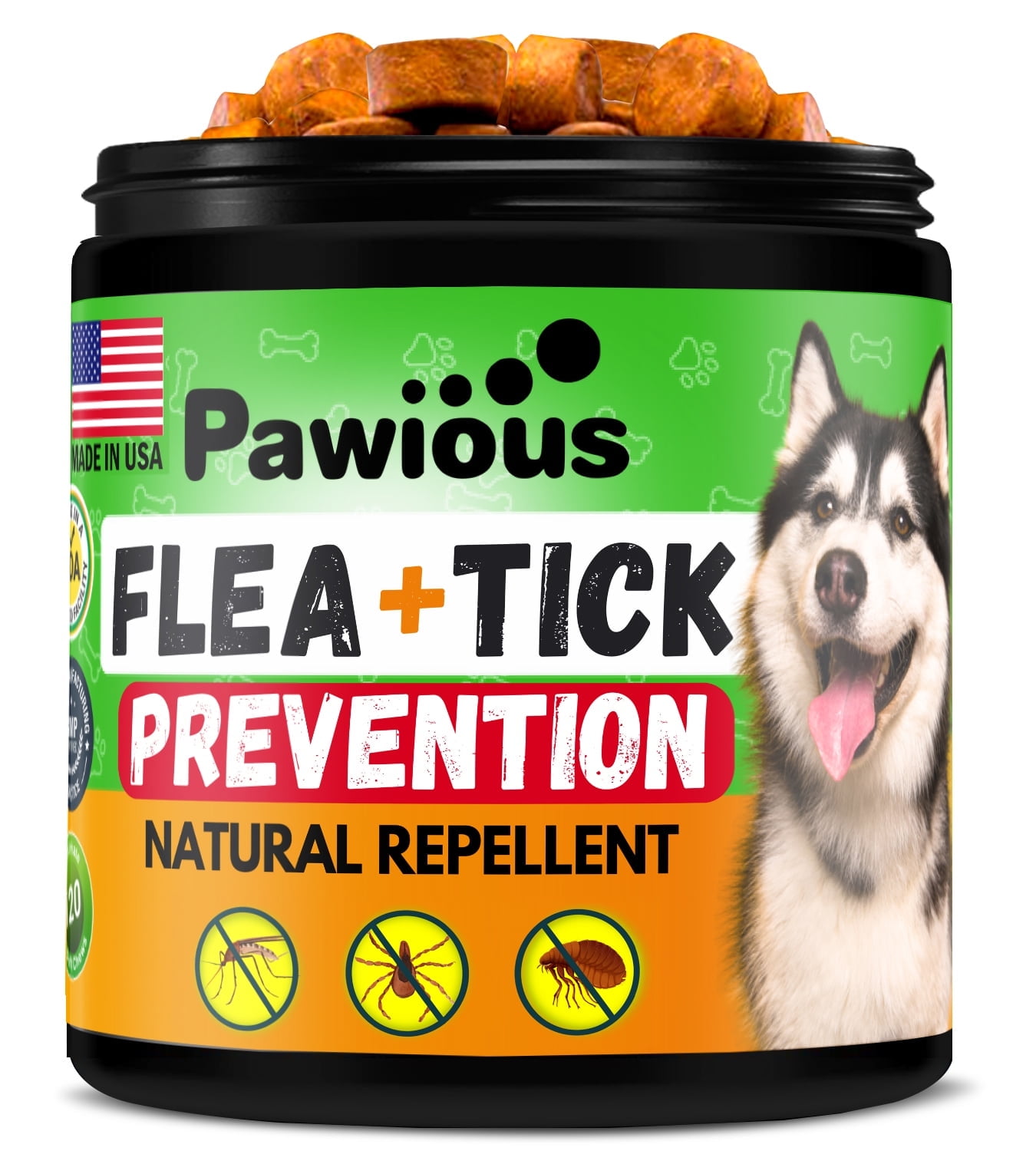 Pawious Flea and Tick Prevention for Dogs Chewables - Natural Oral Flea ...