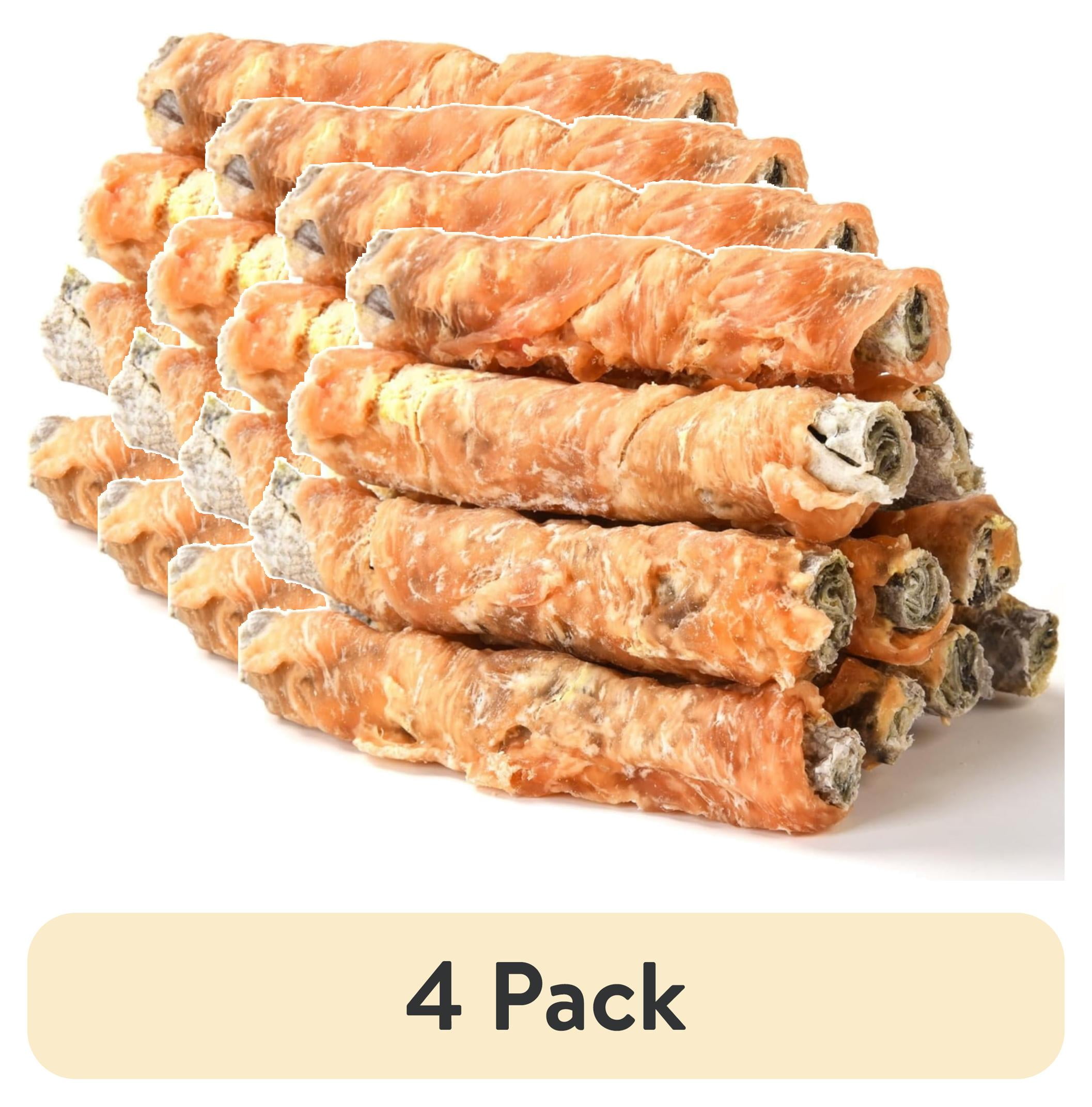 (4 pack) Pawmate Chicken Wrapped Cod Fish Skin Stick Dog Treats, Omega3 ...