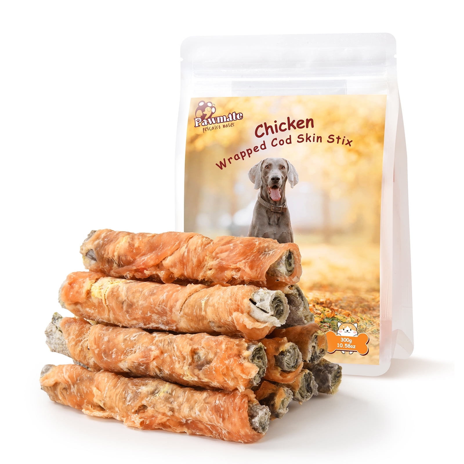 Pawmate Chicken Wrapped Cod Fish Skin Stick Dog Treats, Omega3 Cod ...