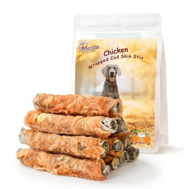 Pawmate Chicken Wrapped Cod Fish Skin Stick Dog Treats, Omega3 Cod ...
