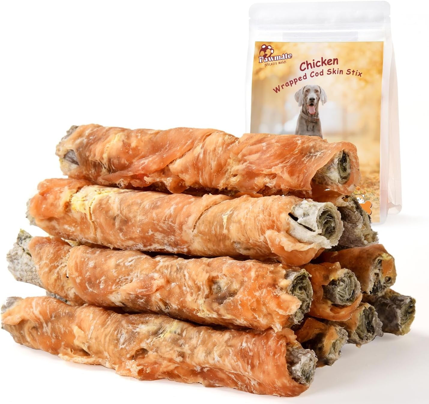 Pawmate Chicken Wrapped Cod Fish Skin Stick Dog Treats, Omega3 Cod ...