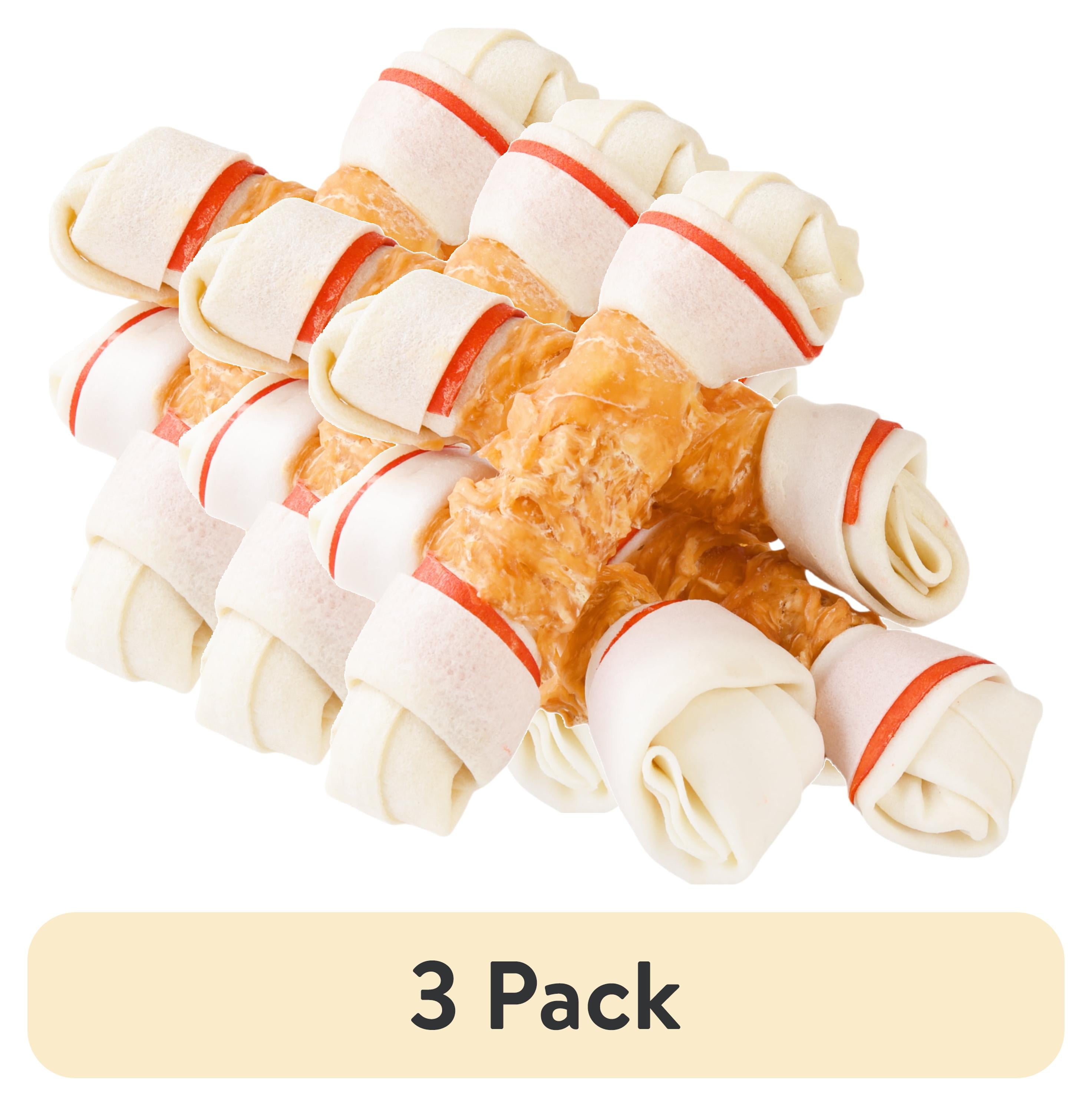 (3 pack) Pawmate Rawhide Dog Bone, Chicken Wrapped 6.5" Knotted Bones ...