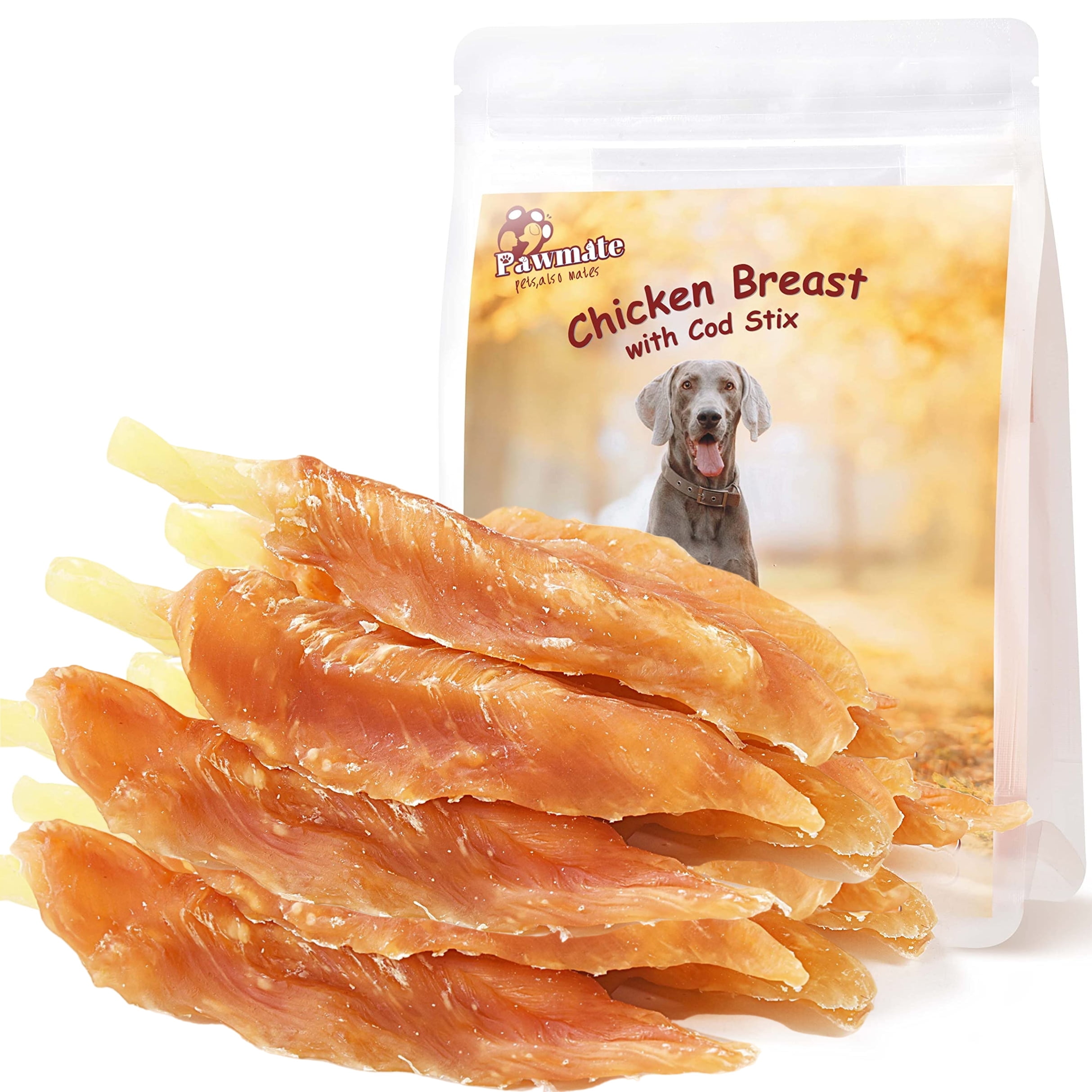 Pawmate Rawhide Free Dog Treats, Chicken Jerky Wrapped Cod Sticks, 11 ...