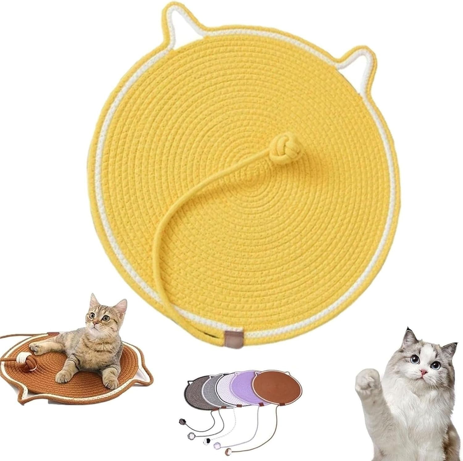 Pawmingle Cat Scratching Carpet Mat with Ball Toy – Natural Cotton Rope ...