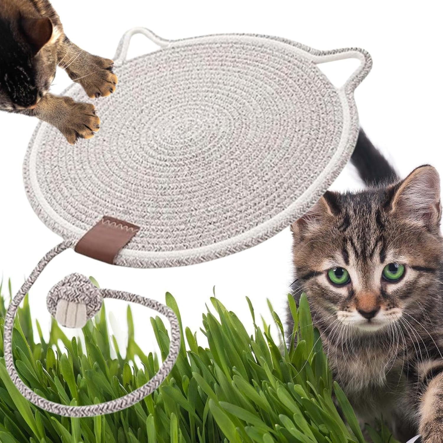 Pawmingle Cat Scratching Carpet Round Cotton Rope Mat , Scratching Pads ...