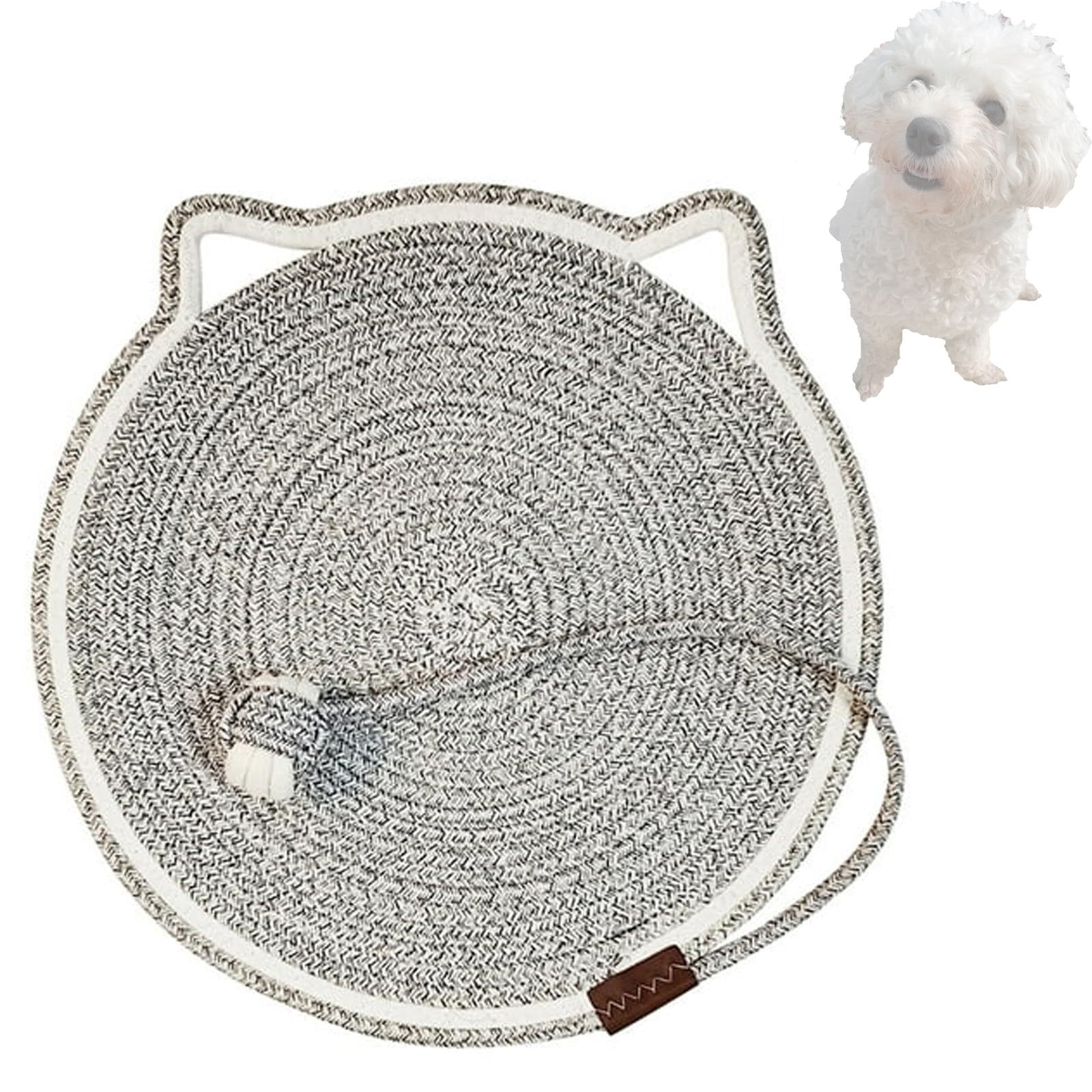 Pawmingle Cat Scratching Carpet Round Cotton Rope Mat with Hanging Ears ...