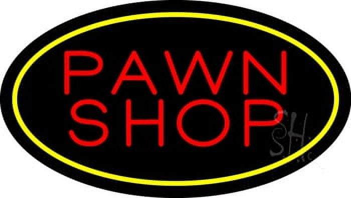 Pawn Shop Oval Yellow LED Neon Sign 20 x 37 - inches, Black Square Cut ...