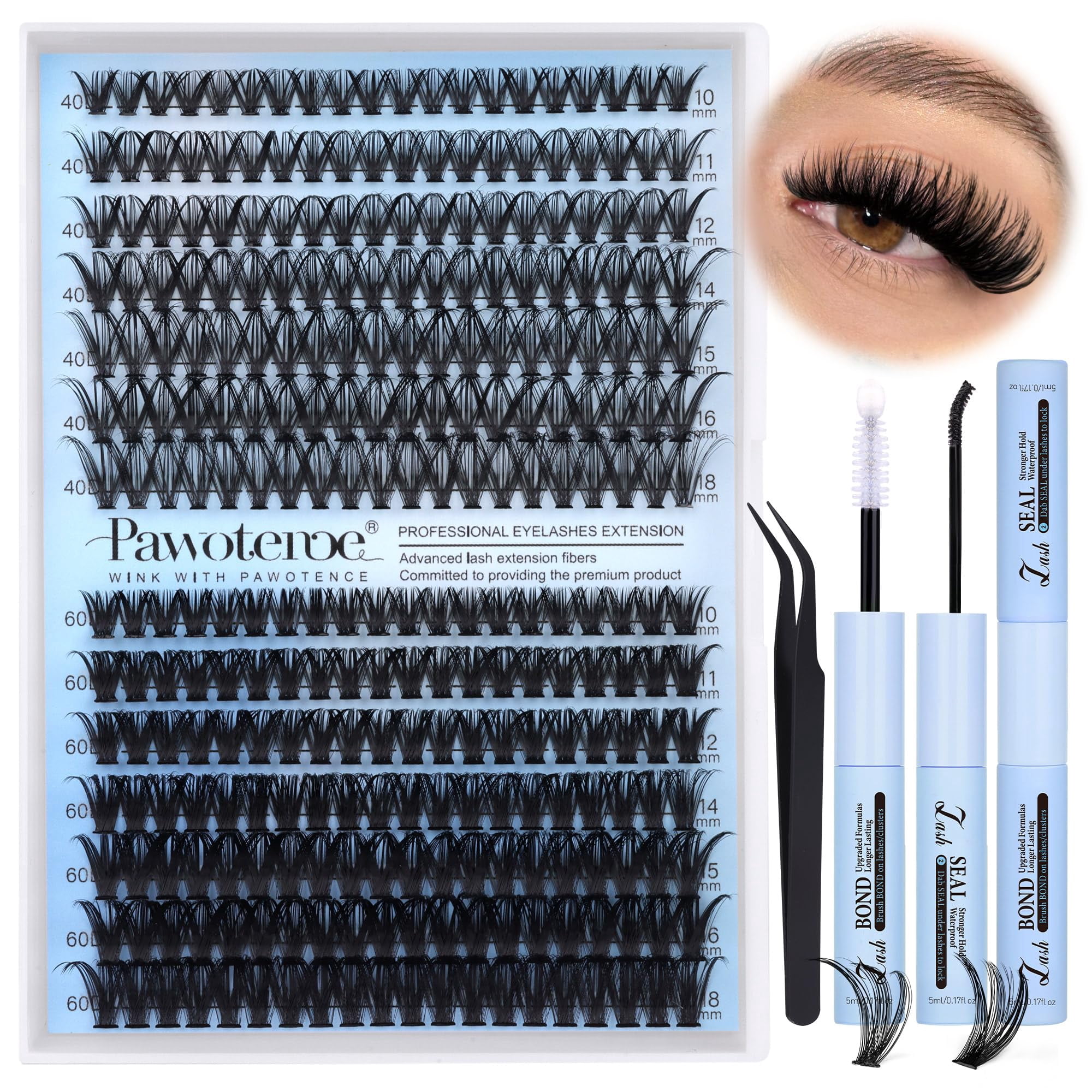 Pawotence Lash Clusters Kit TSF6 40D 60D Lash Extension Kit 10-18mm ...