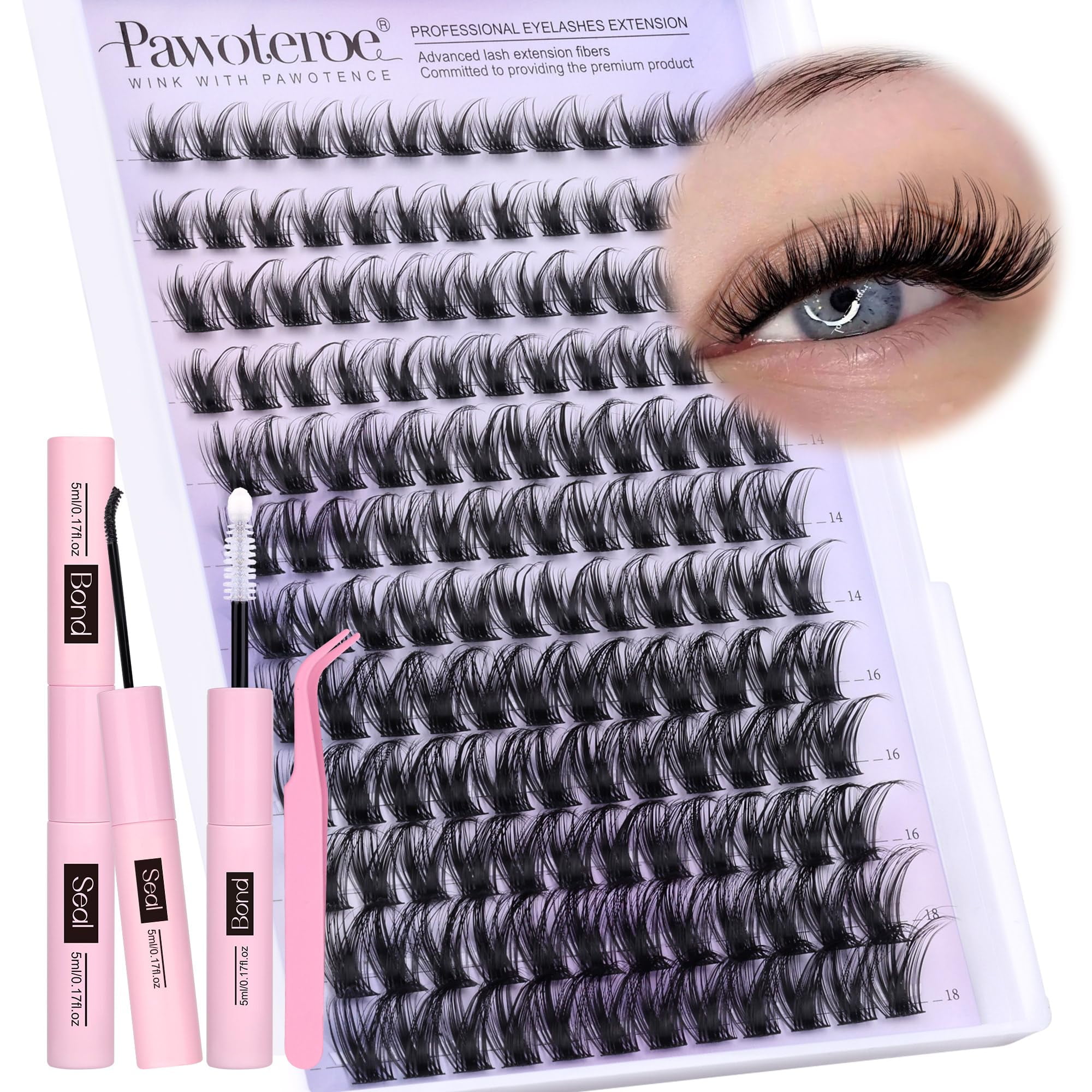 Pawotence Lash Clusters Kit Wispy Lash Extension Kit 10-18mm Cluster Eyelash Extensions Kit ...
