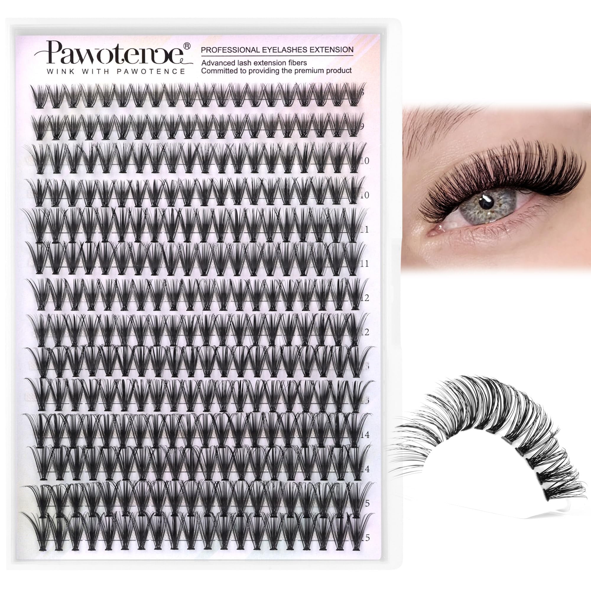 Pawotence Lash Clusters Natural SSF20 30D Cluster Eyelash Extensions 8 ...