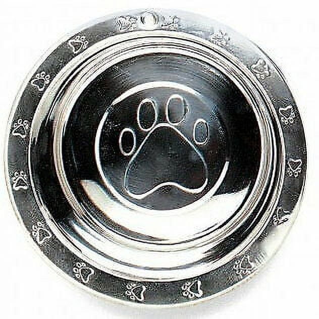 Pawprint Embossed Dog Bowls Stainless Steel Pet Dishes Extra Wide Rim ...