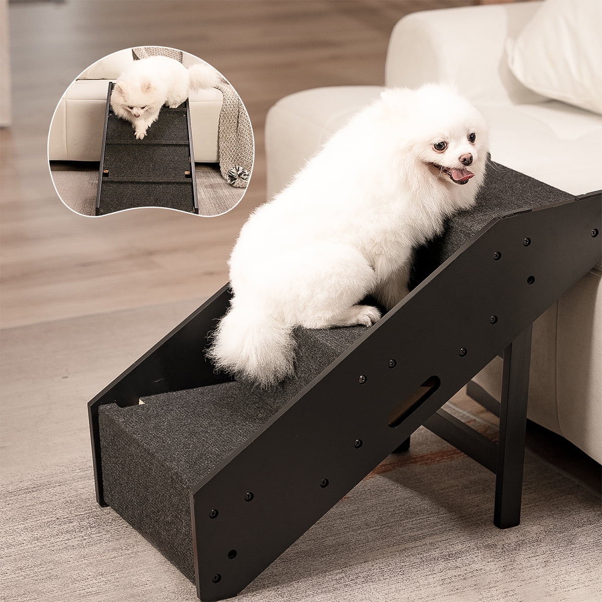 Pawque 2-in-1 Wooden Pet Stairs and Ramp for Bed Couch Anti-Slip 3 Step ...