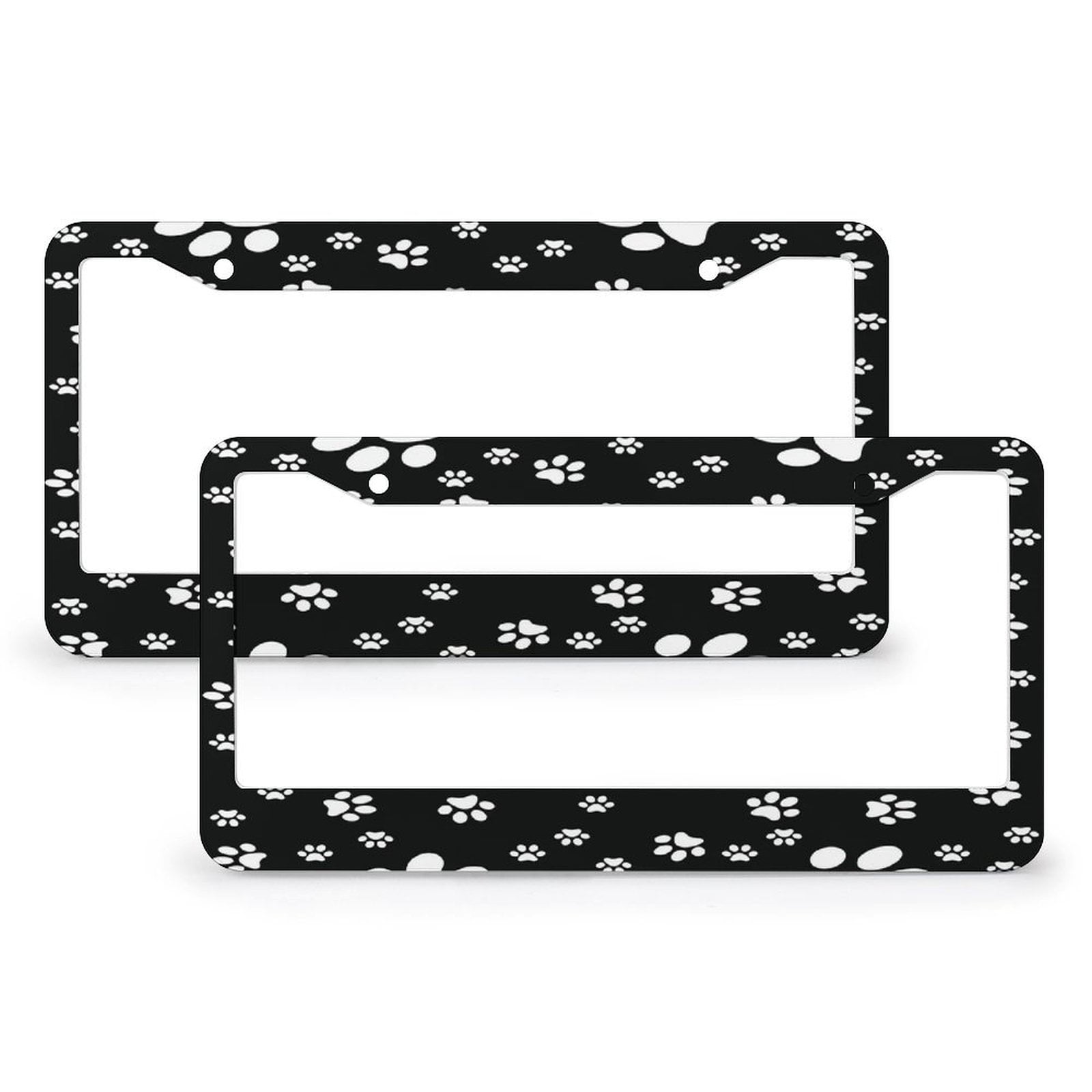 Paws Black Pattern Paw Background License Plate Frame 2 Pack License ...