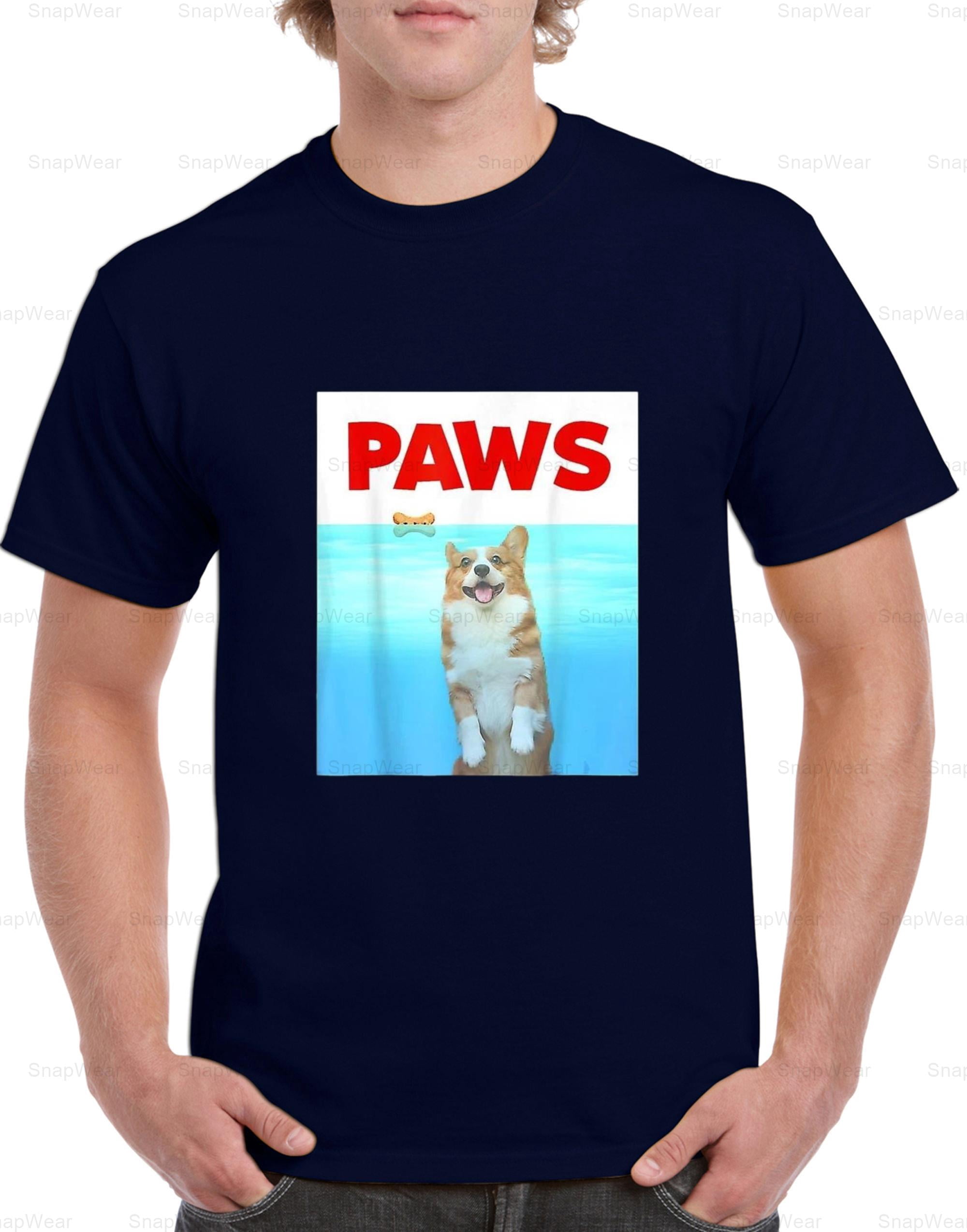 Paws Dog Parody 80s Corgi Shark Funny Dog Jaws Movie Spoof Cute T-Shirt ...