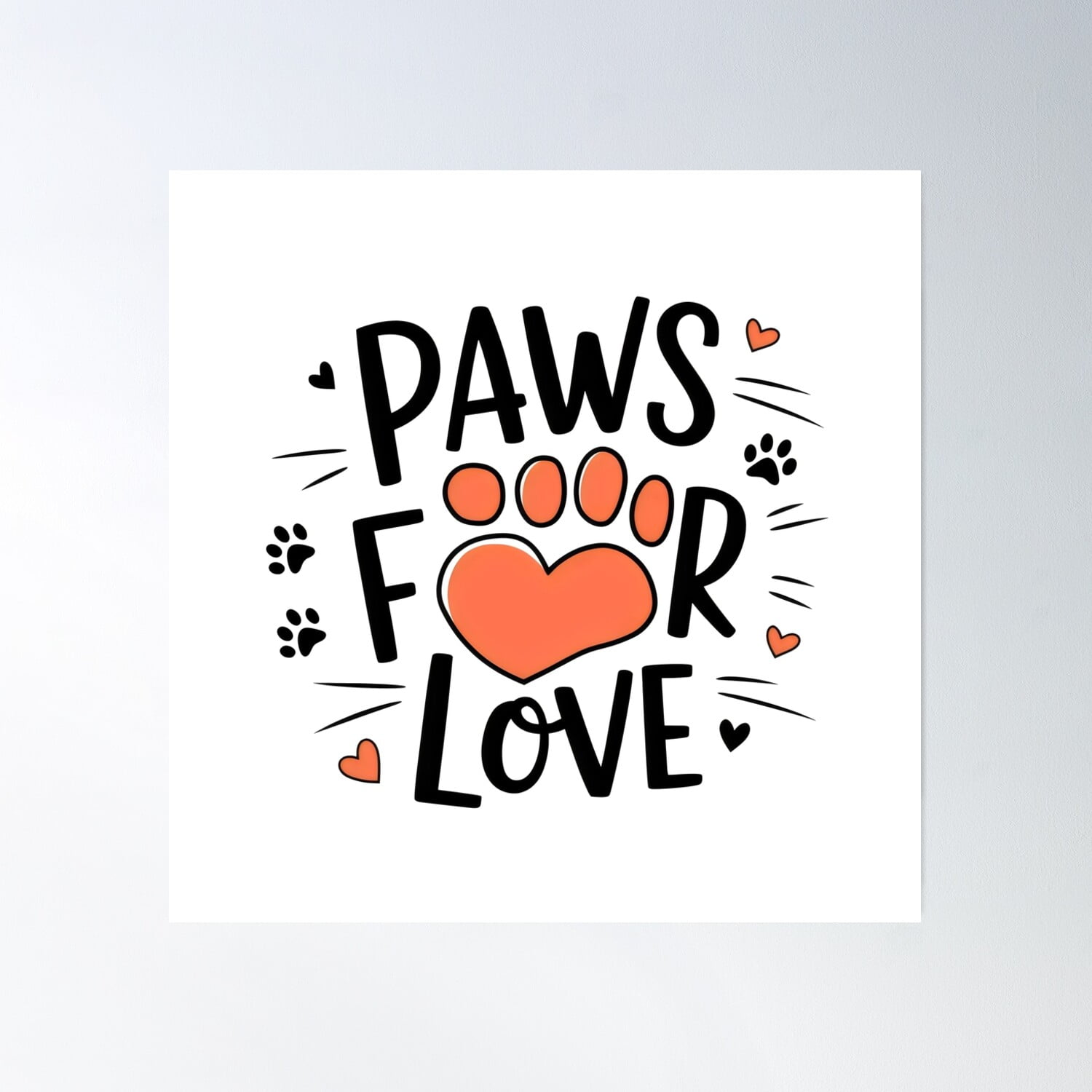 Paws For Love Heart Paw Print Design Poster Wall Art, Modern Wall Decor ...