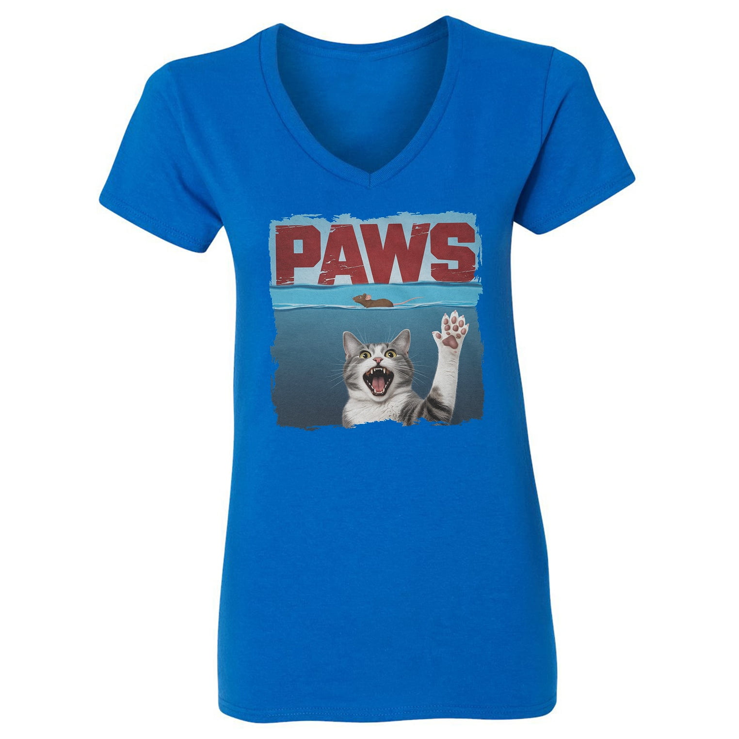 Paws Funny Cat and Mouse Parody - Hilarious Meme Ladies' V-Neck Tshirt ...