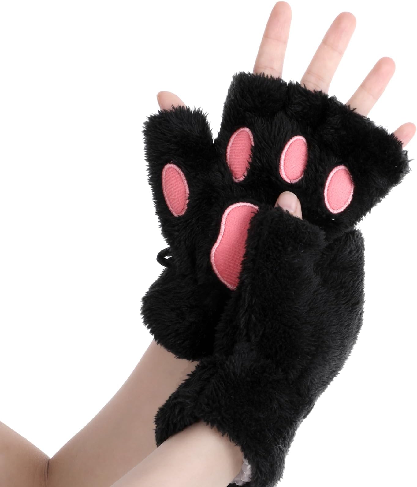 Paws Gloves Fingerless Bear Furry Paws Cute Paw Gloves Black Furry ...