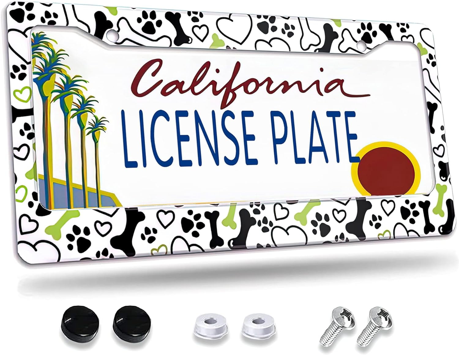 Paws License Plate Frame,Dog Bones Print License Plate Frames ...