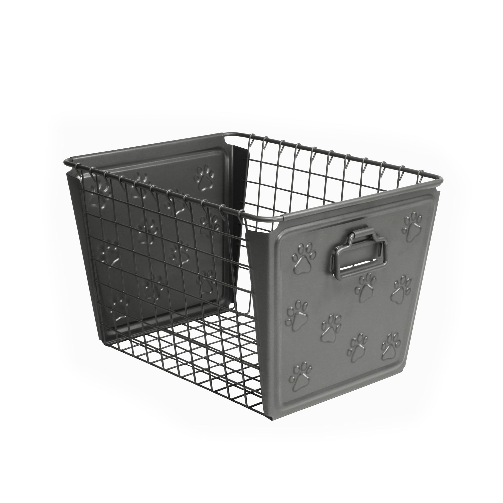 Paws Macklin Basket Steel Bin With Cute Pawprint Design, Pet Accessory ...