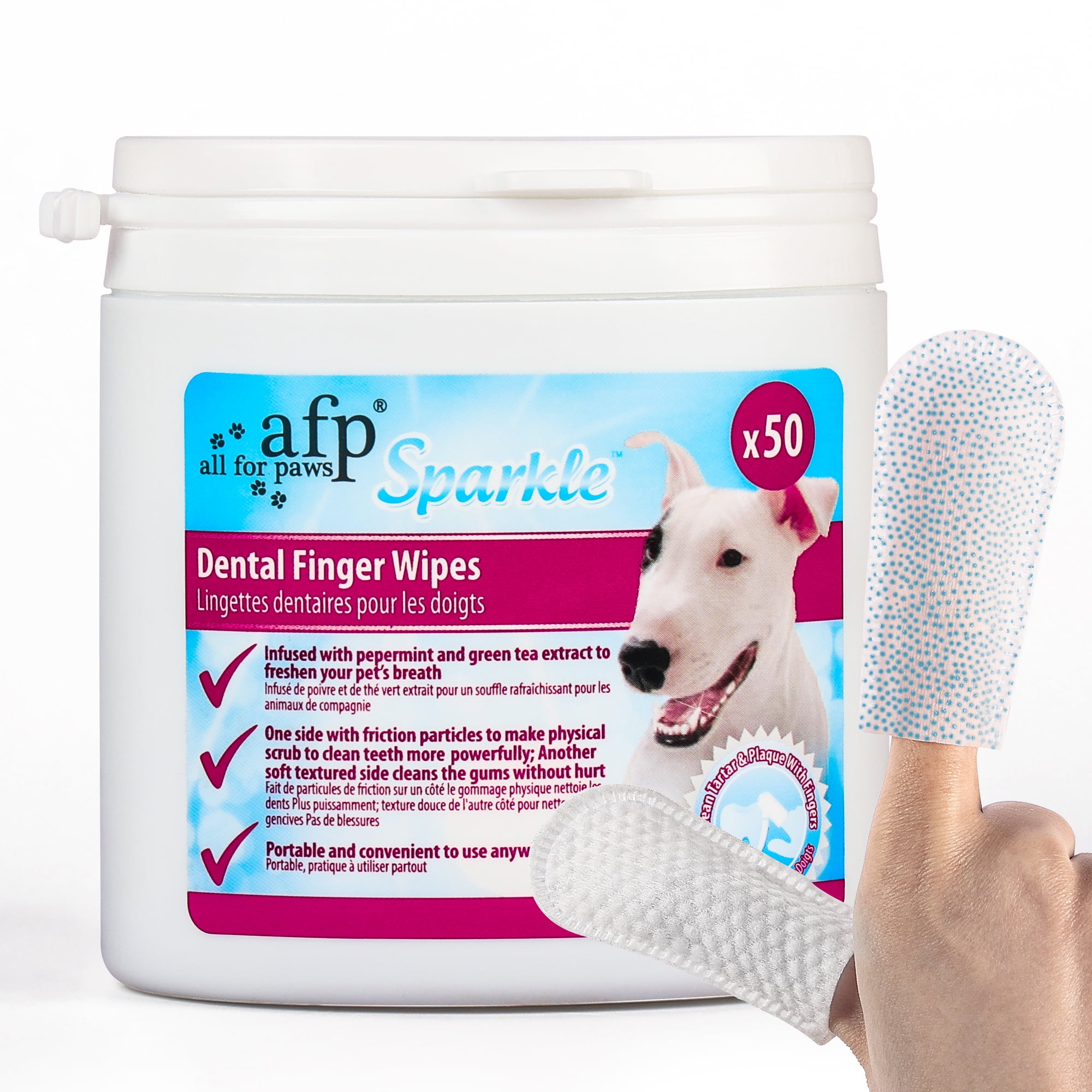 All For Paws Dog Dental Wipes, Peppermint and Green Tea, 50ct Finger ...