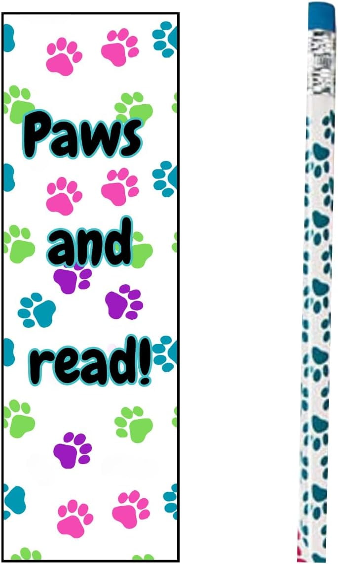 Paws and Read Bulk Reading Bookmarks for Kids with Paw Print Pencils ...