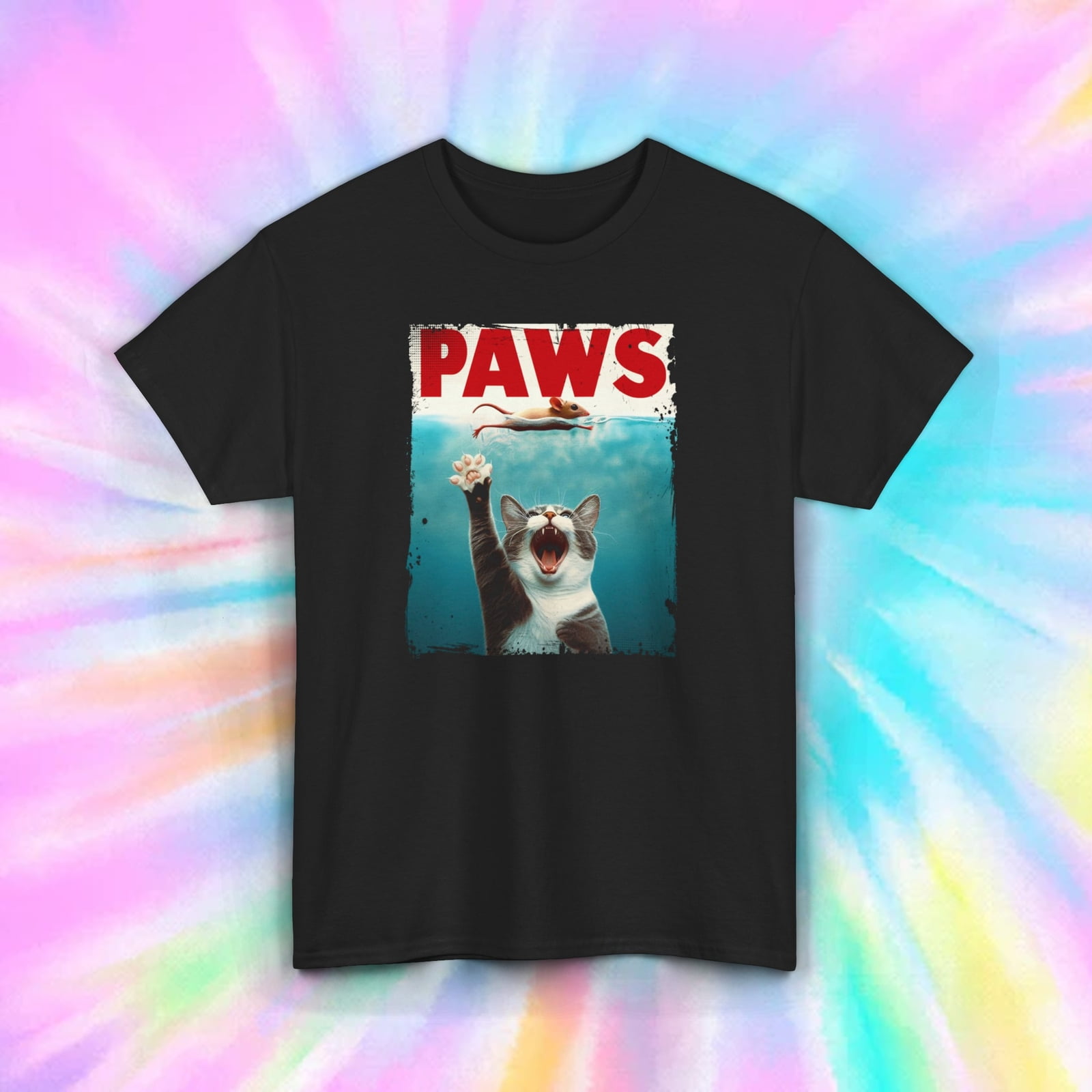 Paws T-Shirt | Funny Cat Jaws Parody Graphic Tee | S-5XL - Walmart.com
