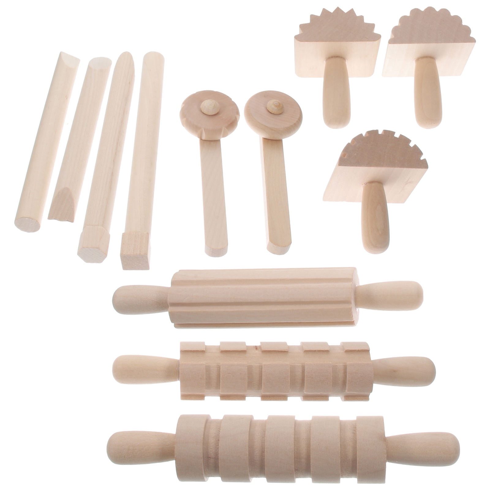 Pawsdot 12 Pieces Texture Rollers for Clay Kids Wooden Beige Smoothing ...