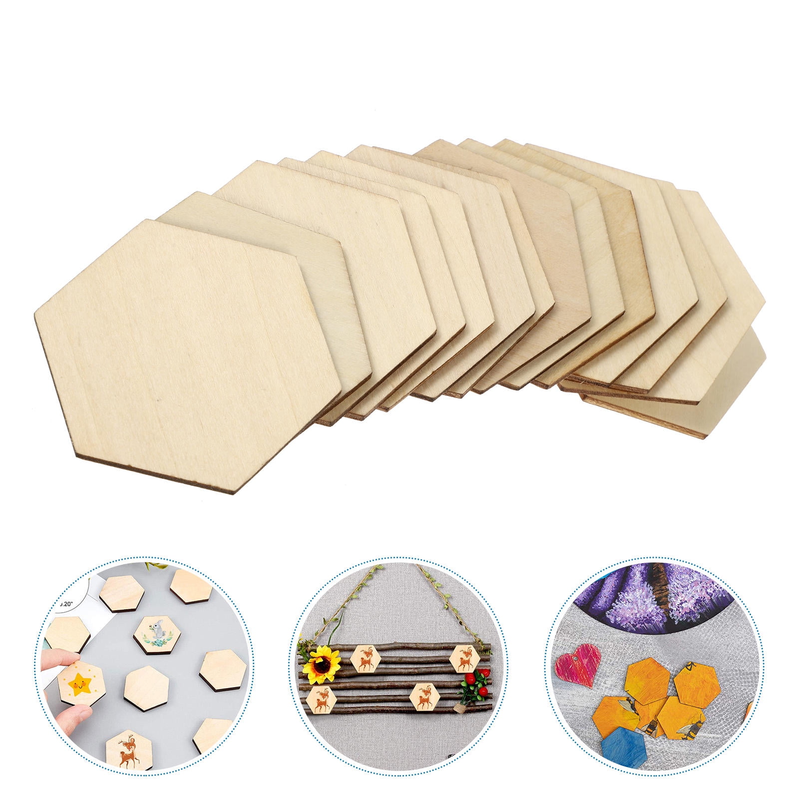 Pawsdot 50Pack Wood Ornamentation Hexagonal Chip Beige Shapes For Party ...