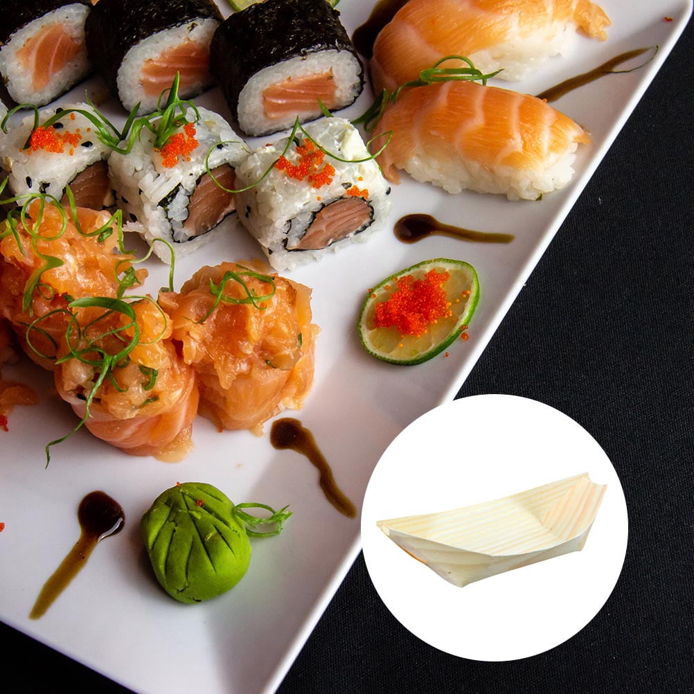 Pawsdot 50Pcs Sushi Boat Shape Plate Wood Meal Preparation Take Out ...