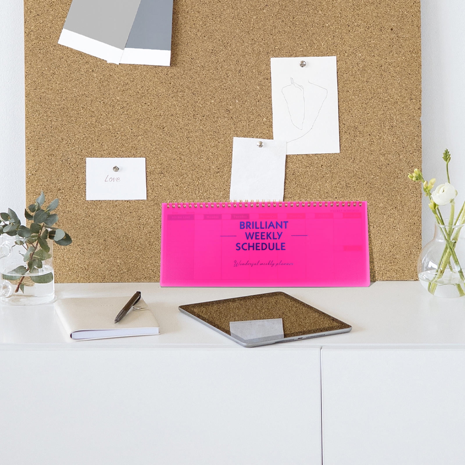 Pawsdot Pink Weekly Desk Planner Notepad with Tear Off Tabs for Work ...