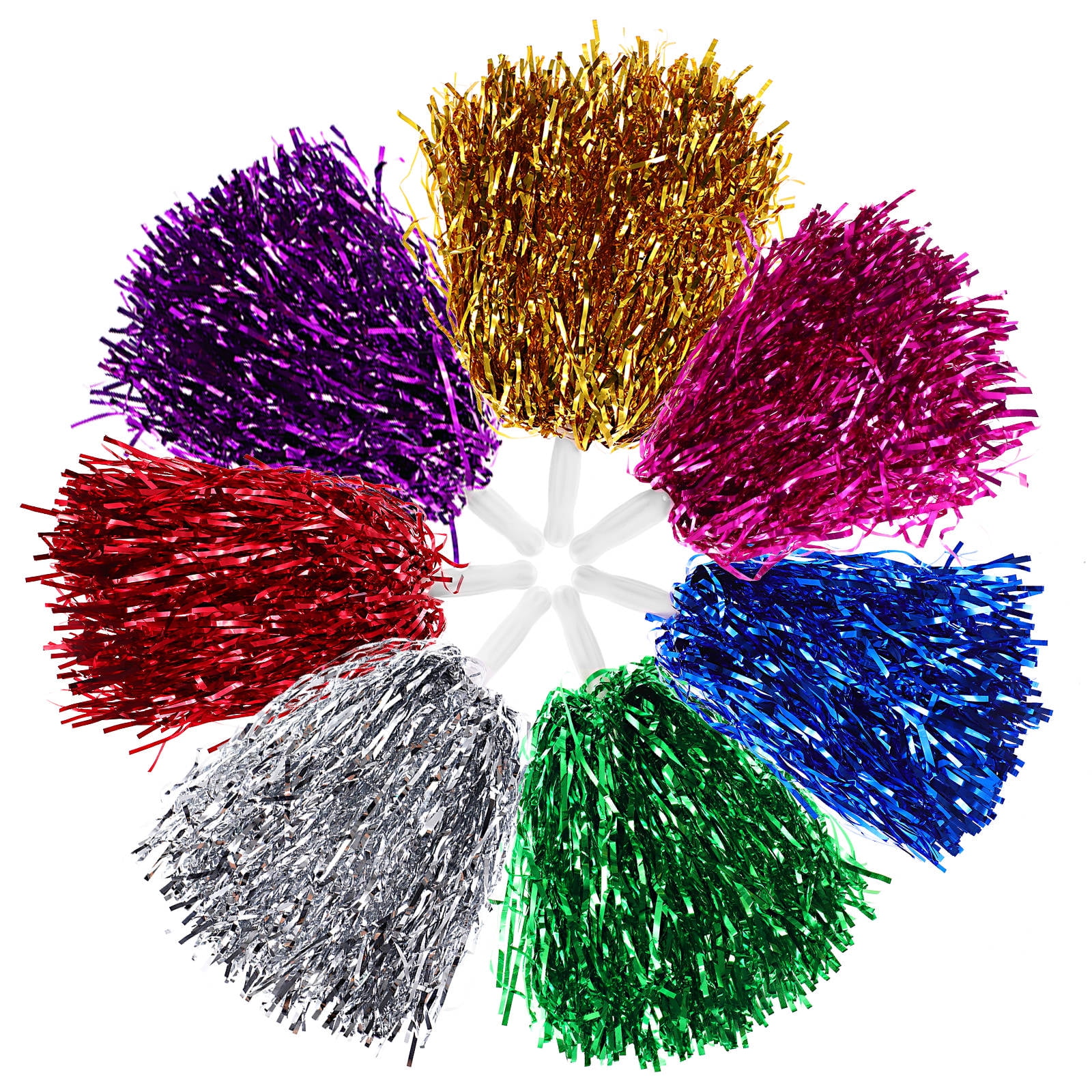 Pawsdot 14Pcs Metallic Foil Pom Poms Easy Grip Plastic Handles Assorted ...