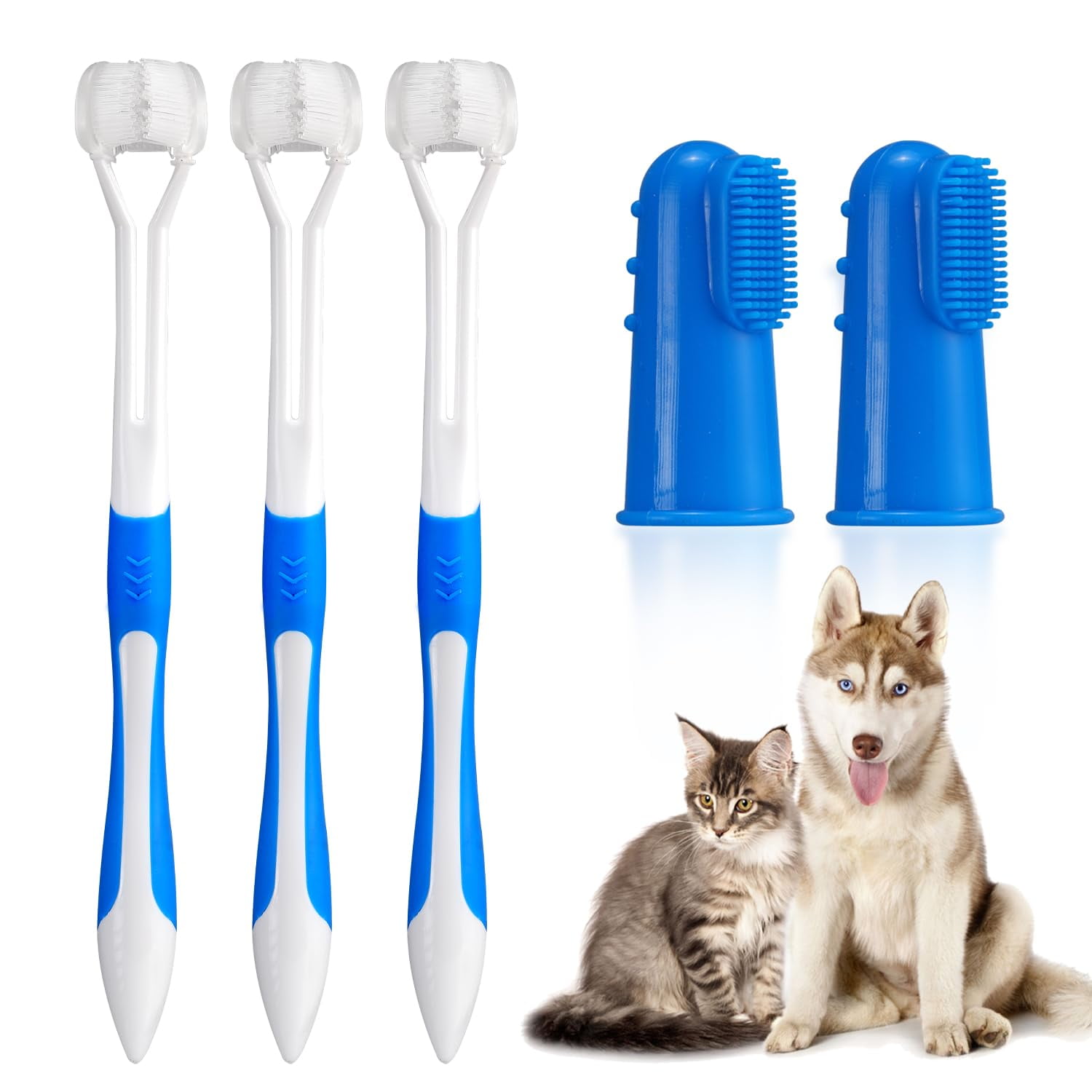 Pawsitive Vibes Dog Toothbrush Set - 3-Sided Dog Toothbrush Set for ...