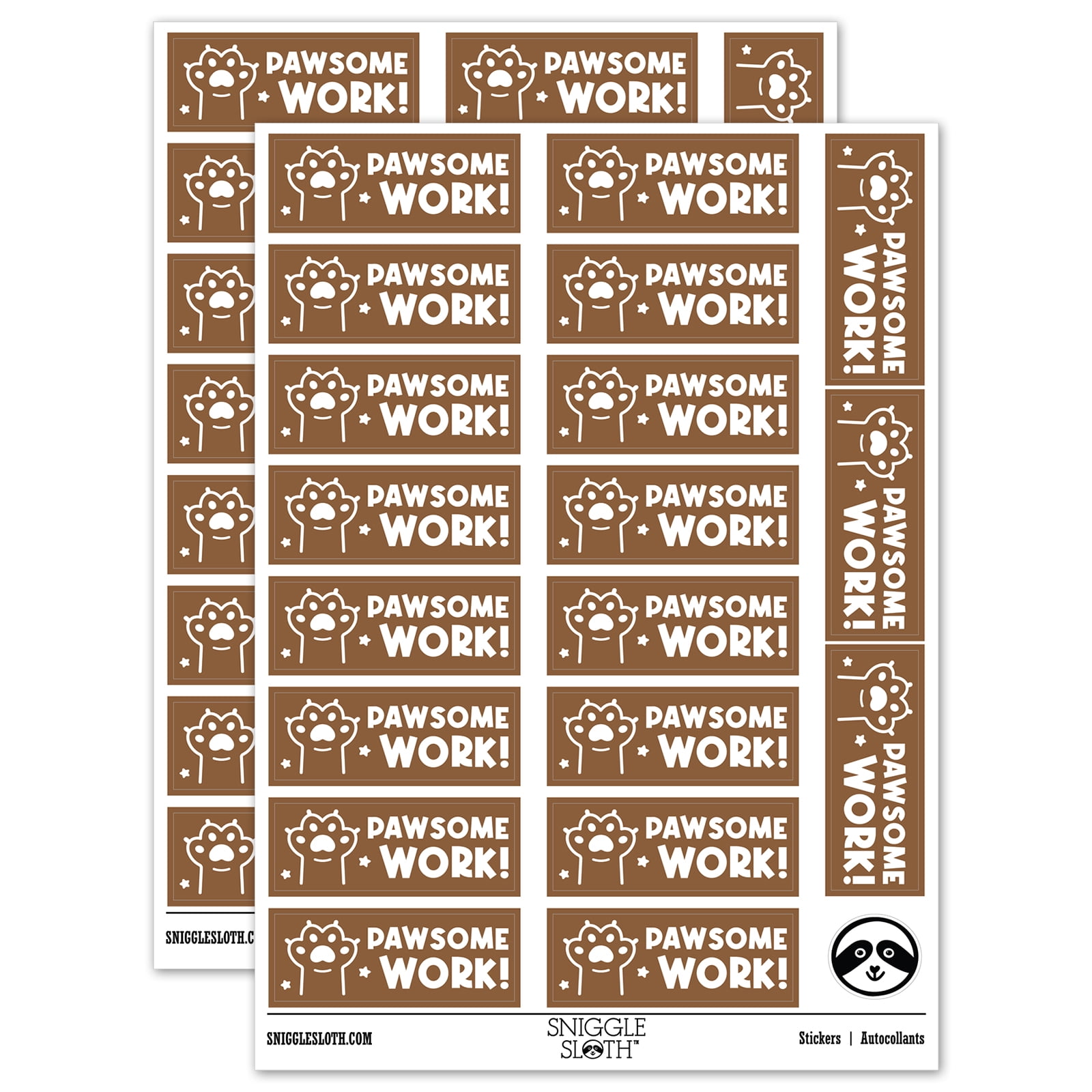 Pawsome Awesome Work Cat Paw Teacher Student School Sticker Set - Brown ...