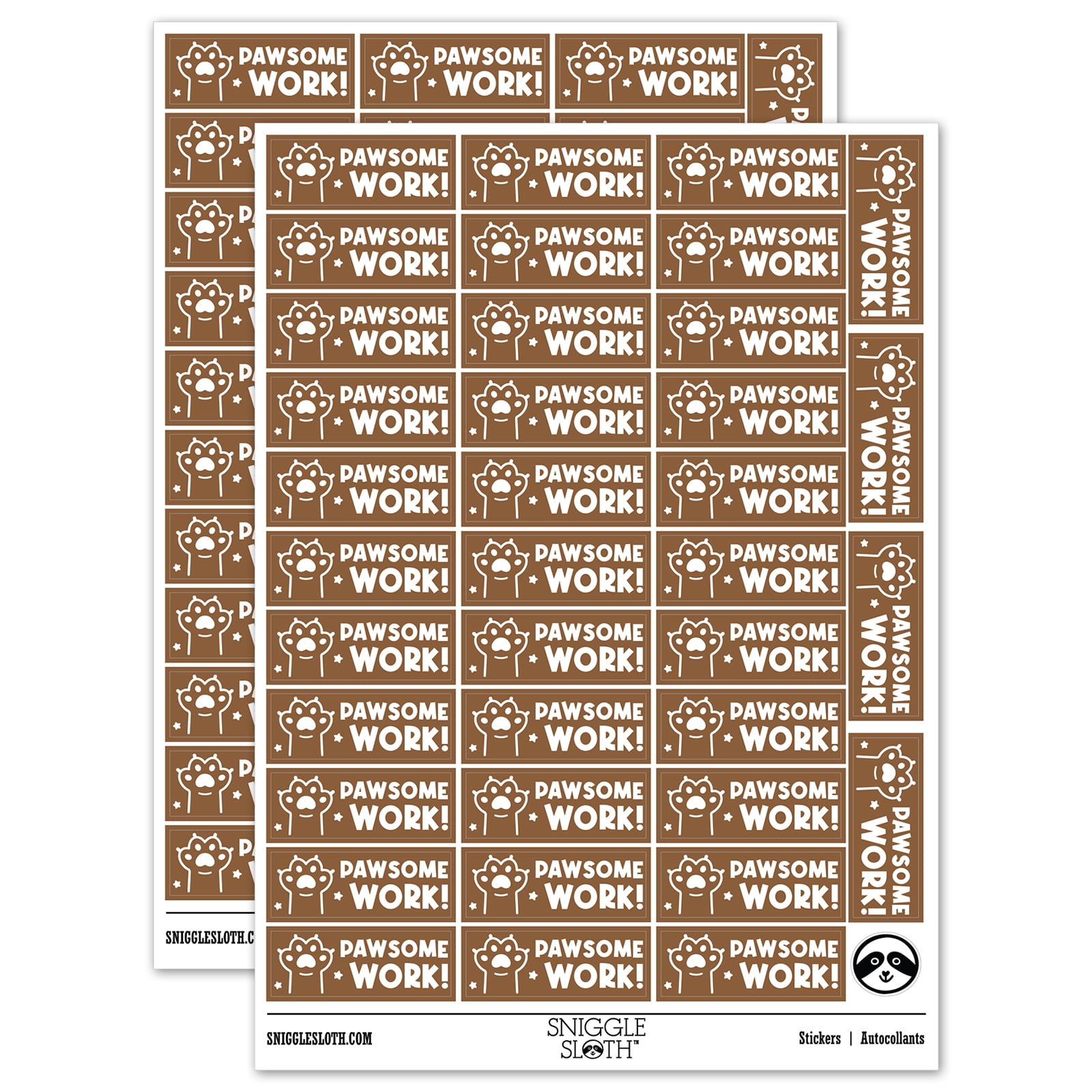 Pawsome Awesome Work Cat Paw Teacher Student School Sticker Set - Brown ...