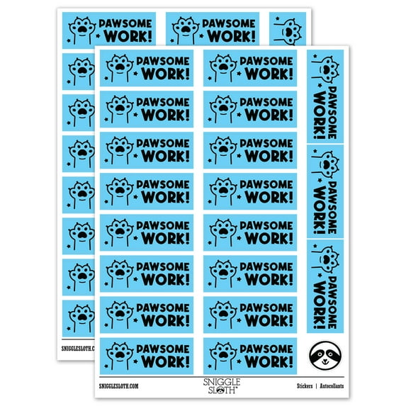 Pawsome Awesome Work Cat Paw Teacher Student School Sticker Set - Light ...